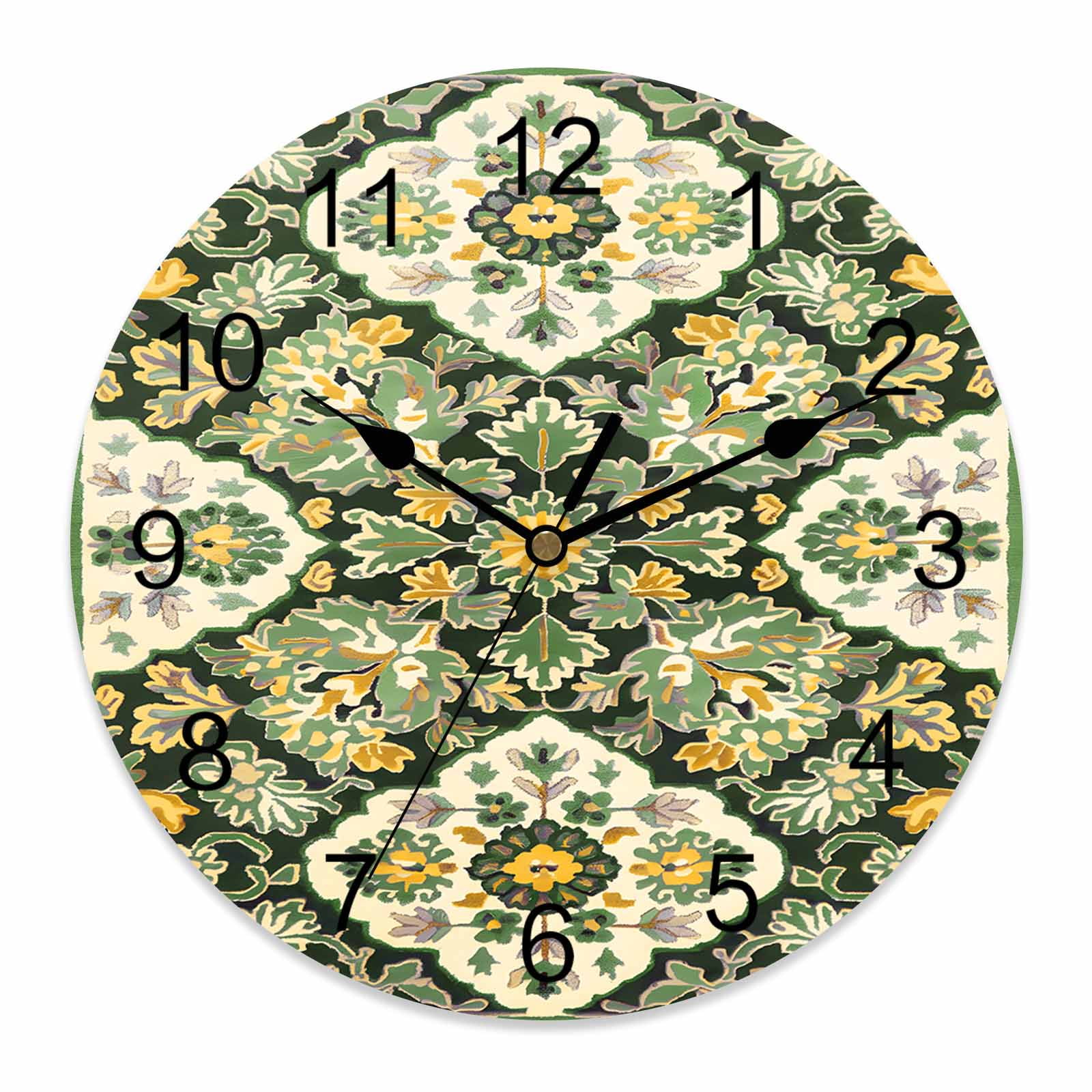 Wall Clock Green Yellow Boho Flower Clocks PVC Silent Non-Ticking ...