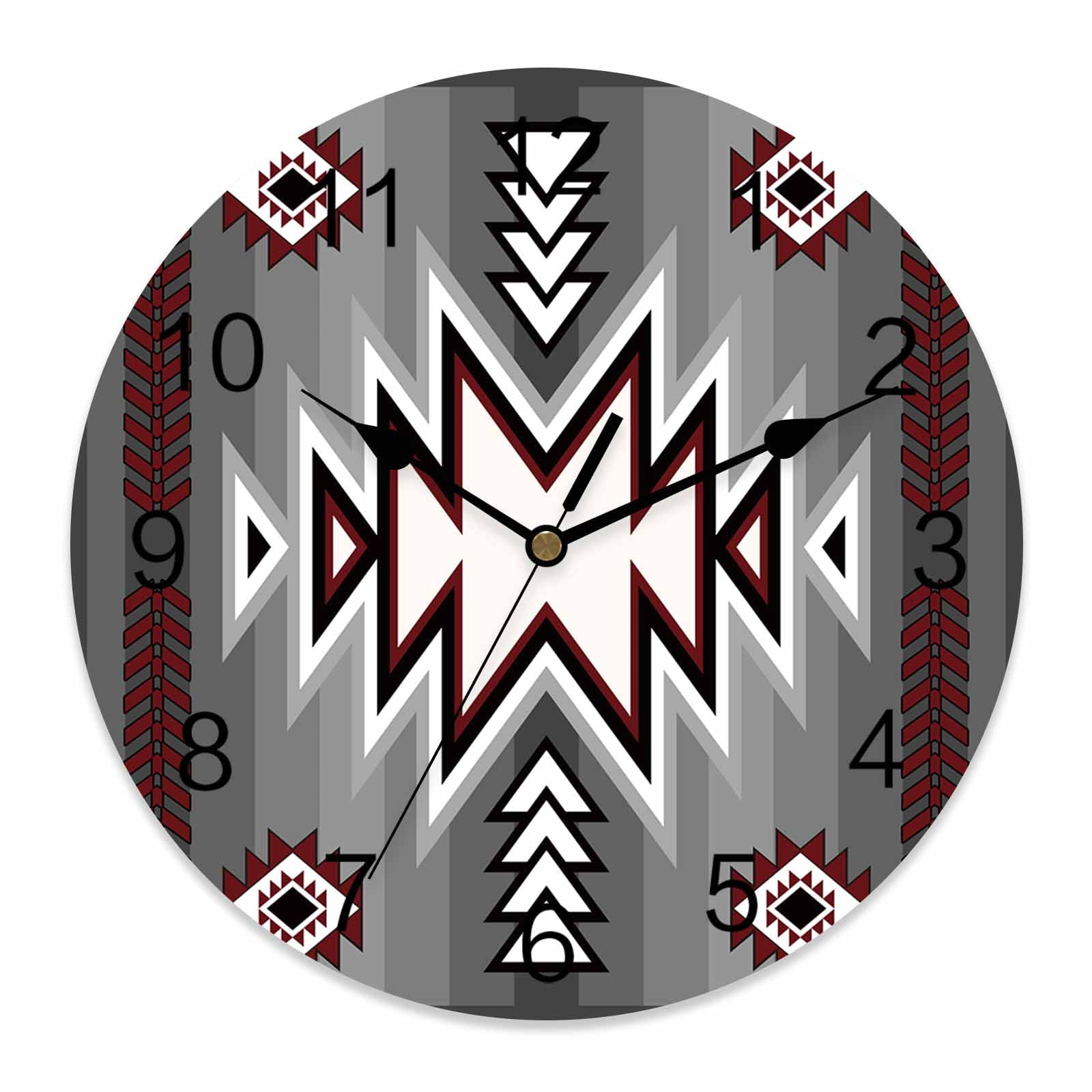 Wall Clock Grey Boho Clocks PVC Silent Non-Ticking Battery Operated ...