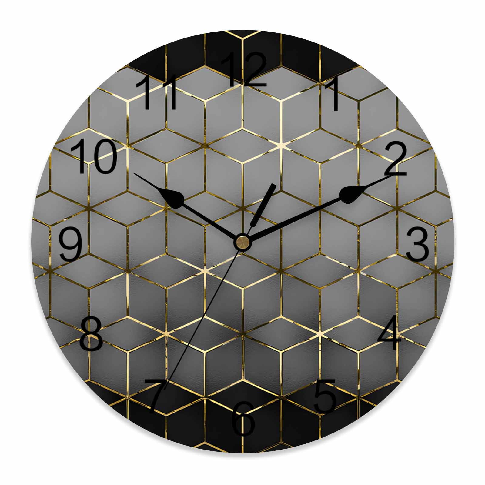 Wall Clock Grey Geometric Clocks PVC Silent Non-Ticking Battery ...