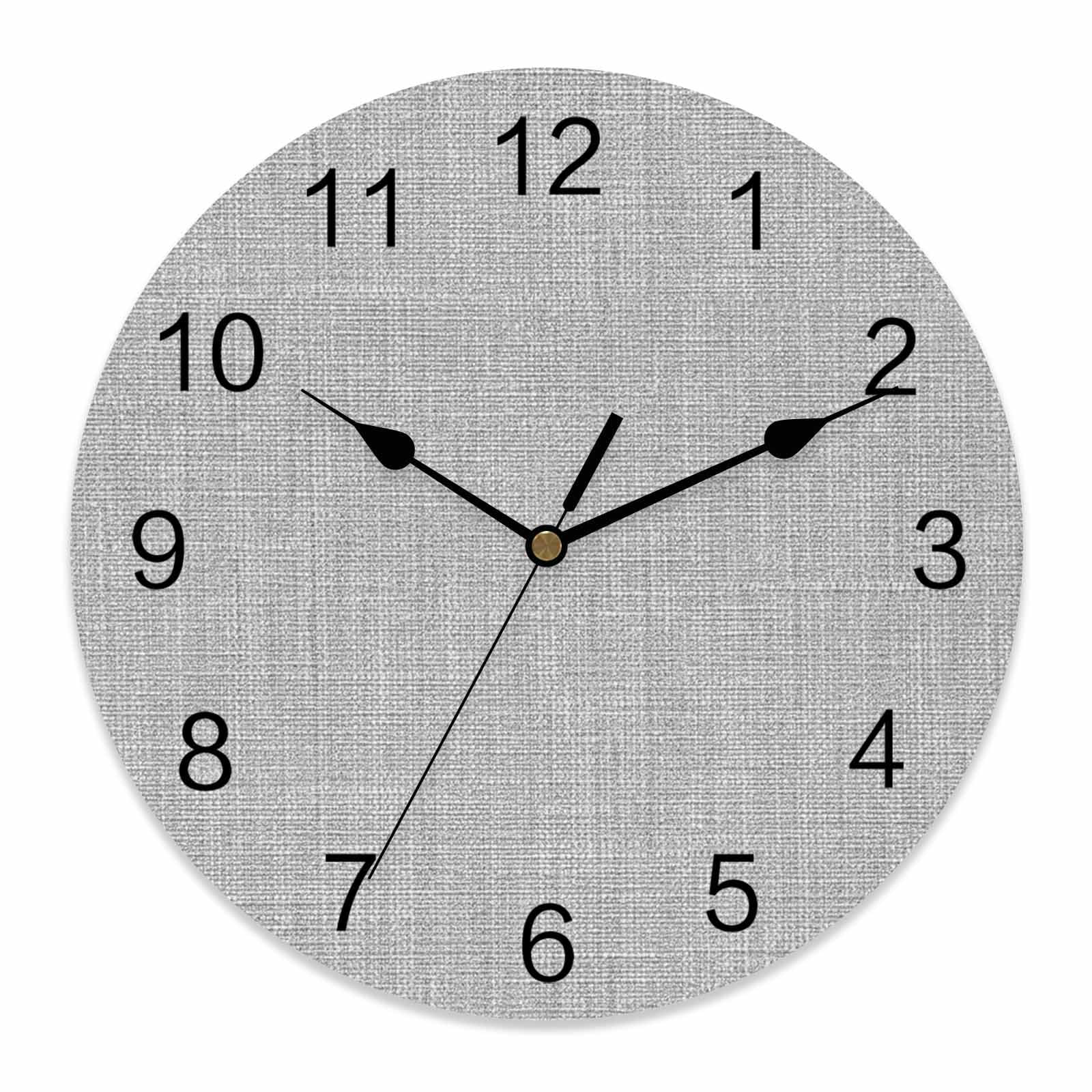 Wall Clock Grey Linen Texture Clocks PVC Silent Non-Ticking Battery ...