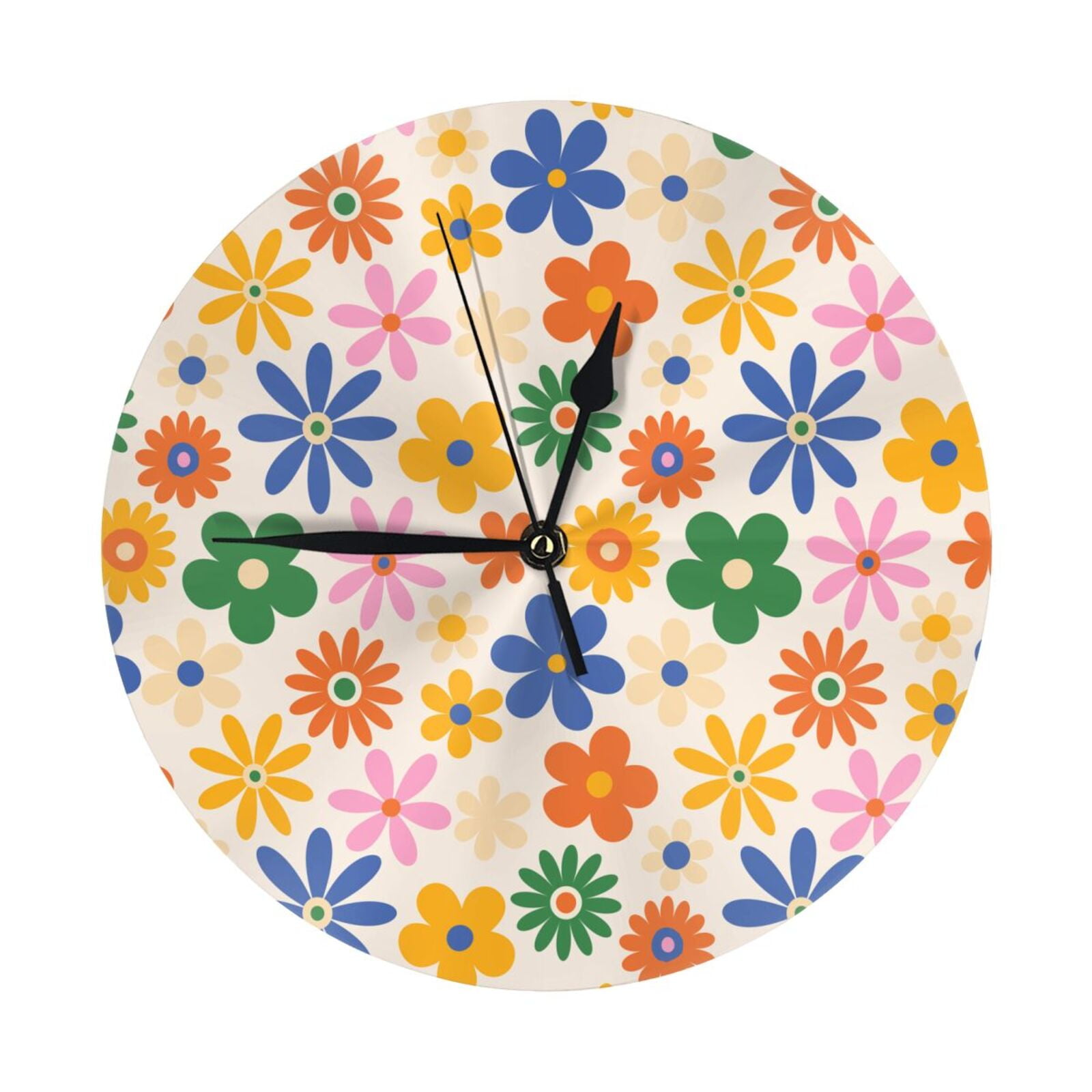 Wall Clock Groovy Daisy Flowers Wall Clocks Battery Operated, Modern ...