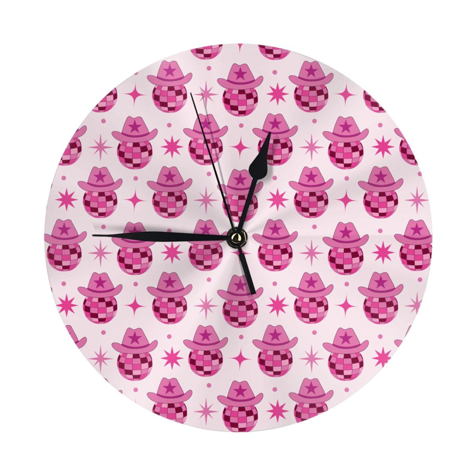 Wall Clock, Groovy Pink Disco Balls Wall Clocks Battery Operated Silent ...