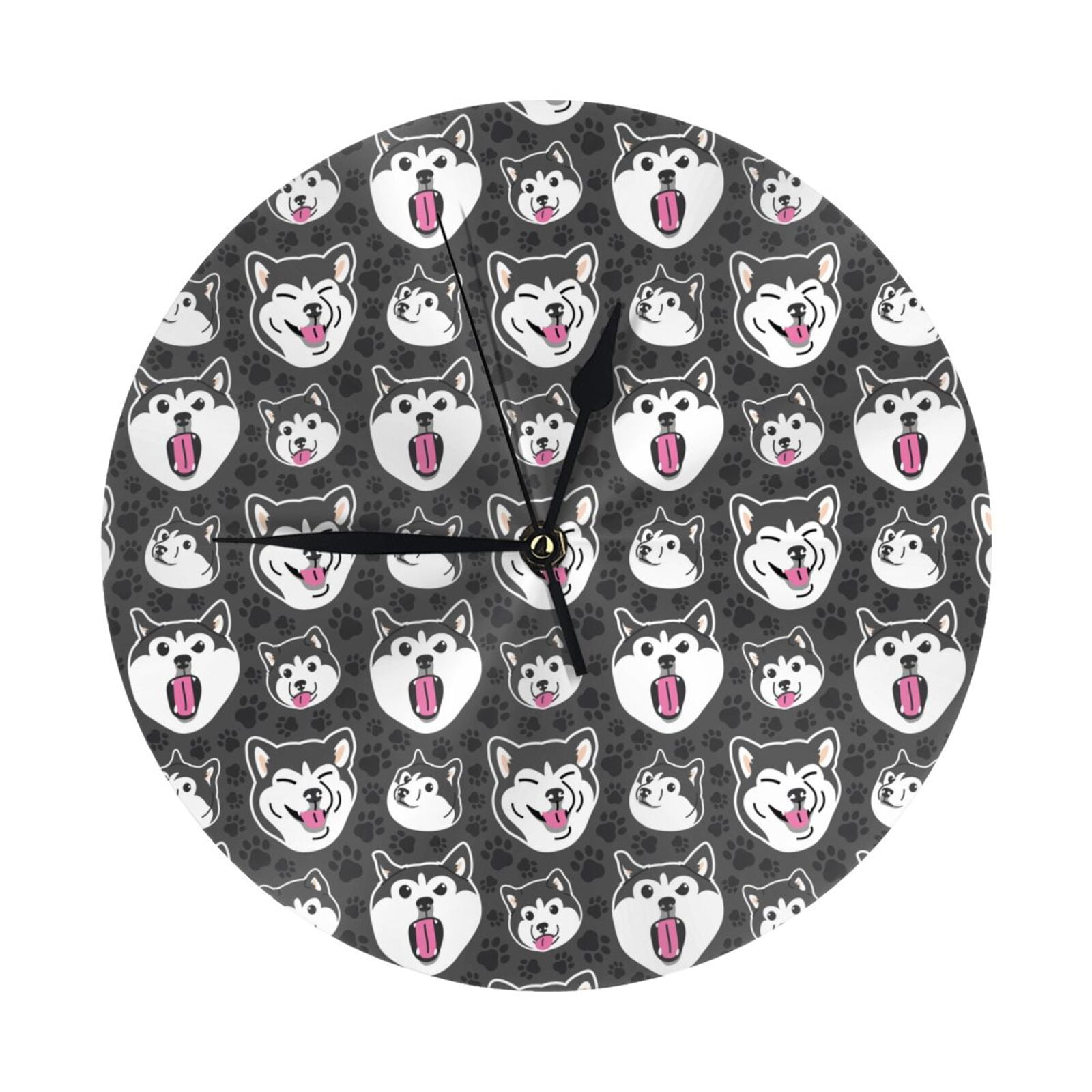 Wall Clock, HUSKY Face Wall Clocks Battery Operated Silent Kitchen ...