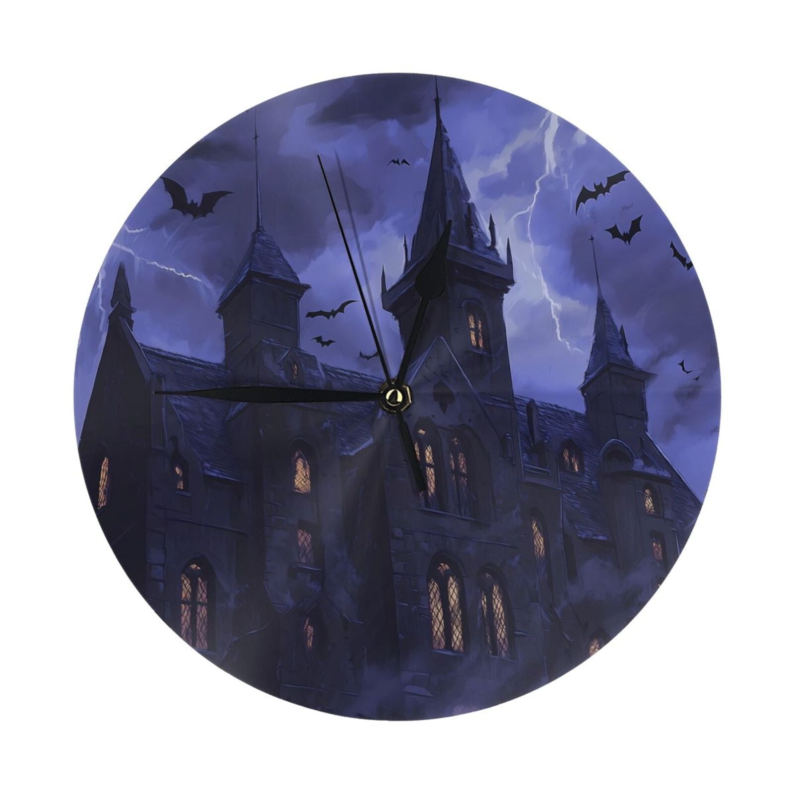 Wall Clock, Halloween Bat Castle Wall Clocks Battery Operated Silent ...