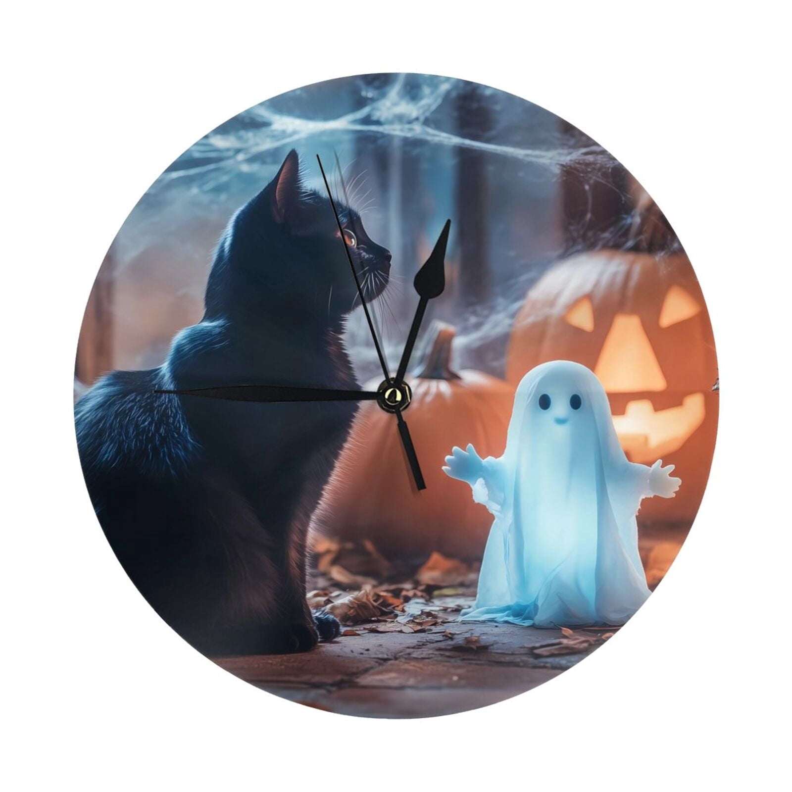 Wall Clock, Halloween Black Cat Ghost Pumpkin Wall Clocks Battery ...