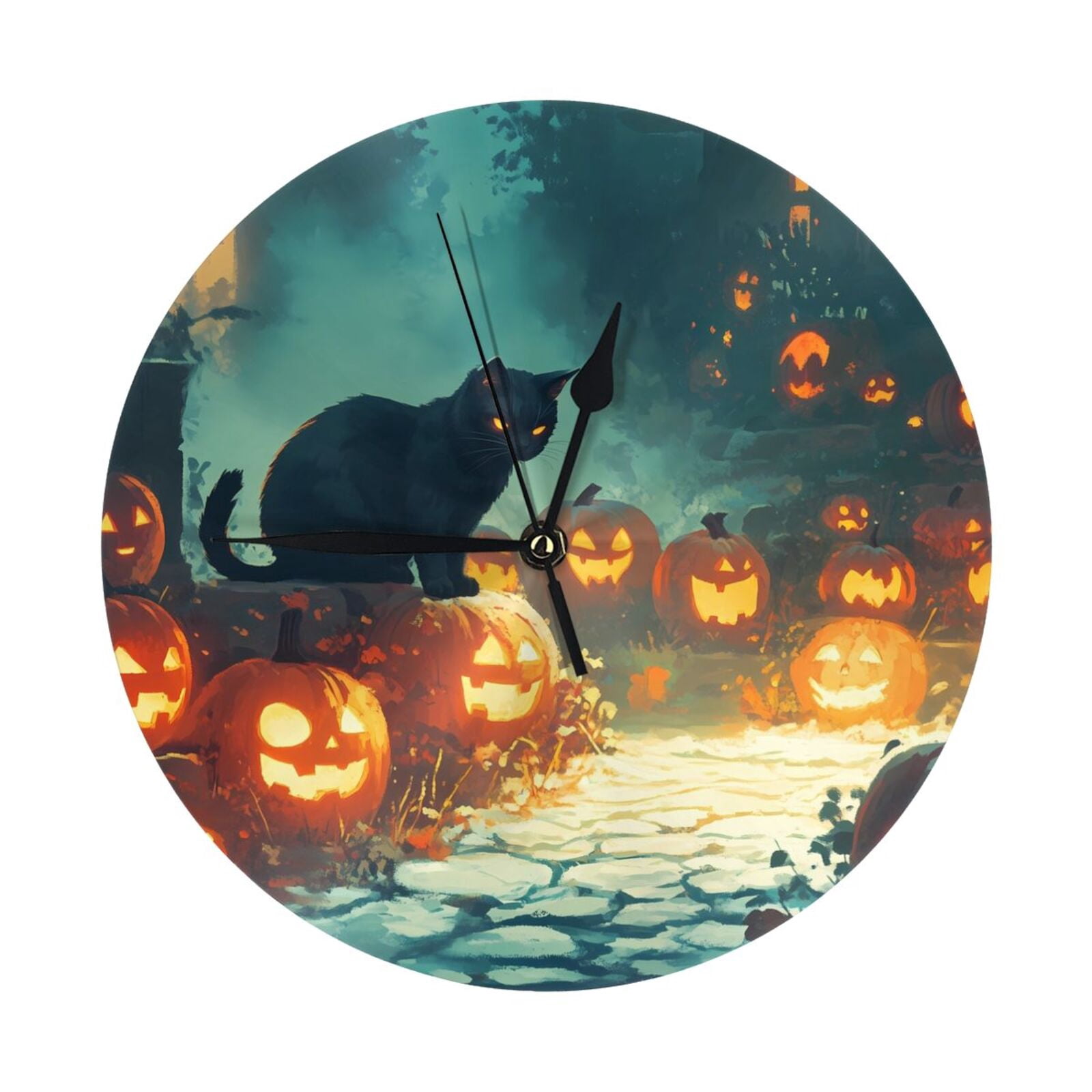 Wall Clock, Halloween Black Cat Pumpkin Street Wall Clocks Battery ...
