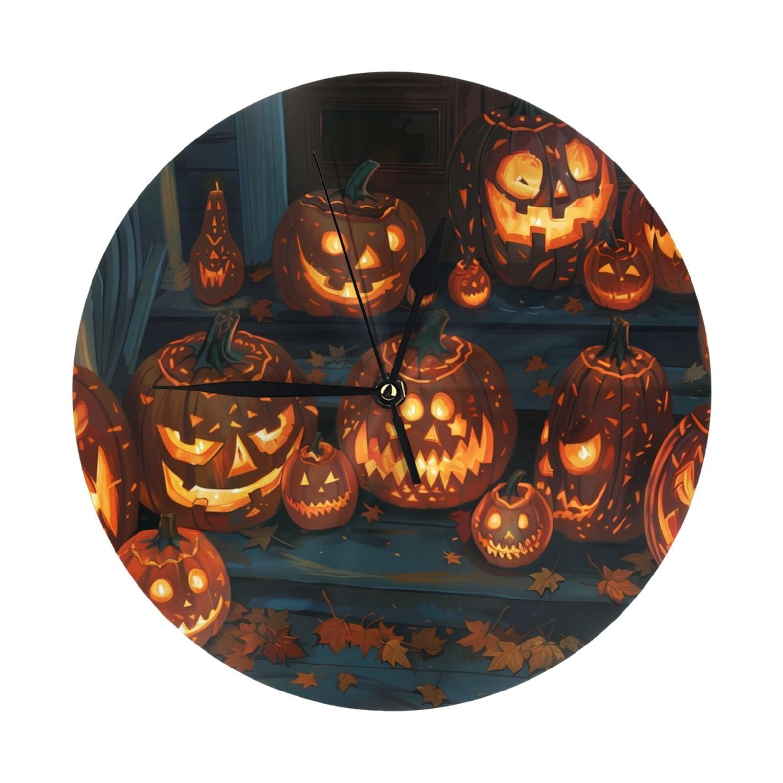 Wall Clock, Halloween Carved Pumpkin (2) Wall Clocks Battery Operated ...