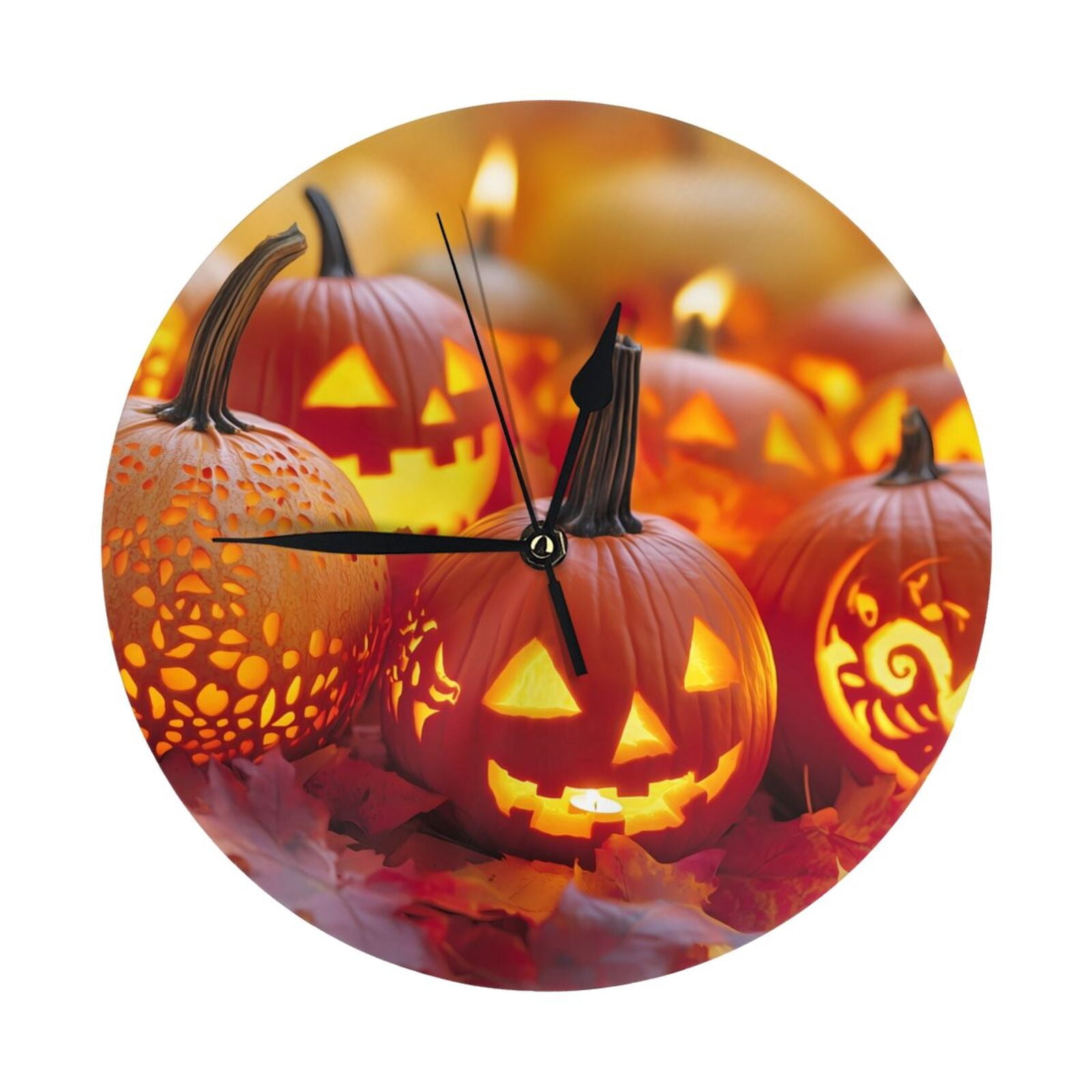 Wall Clock, Halloween Carved Pumpkin Art A Wall Clocks Battery Operated ...