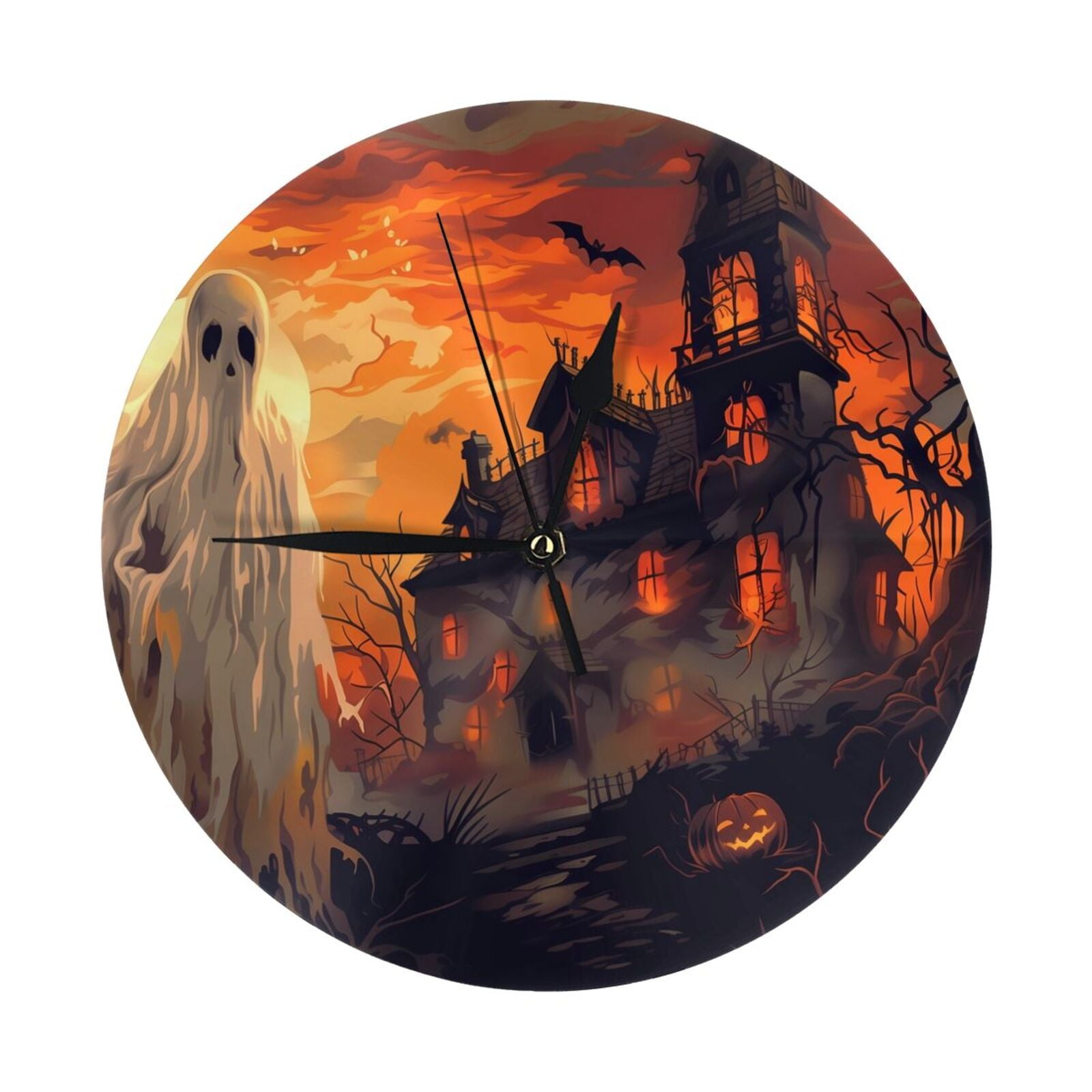 Wall Clock, Halloween Flame Castle Ghost Wall Clocks Battery Operated ...