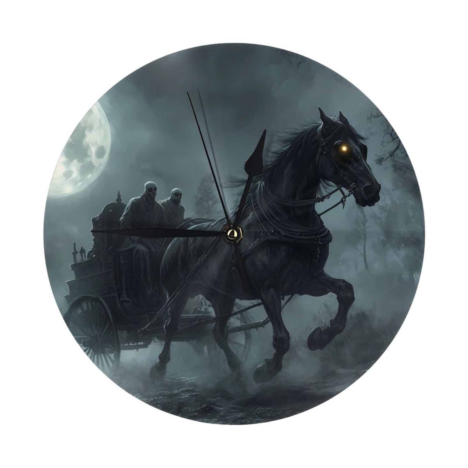 Wall Clock, Halloween Forest Skeleton Carriage A Wall Clocks Battery ...