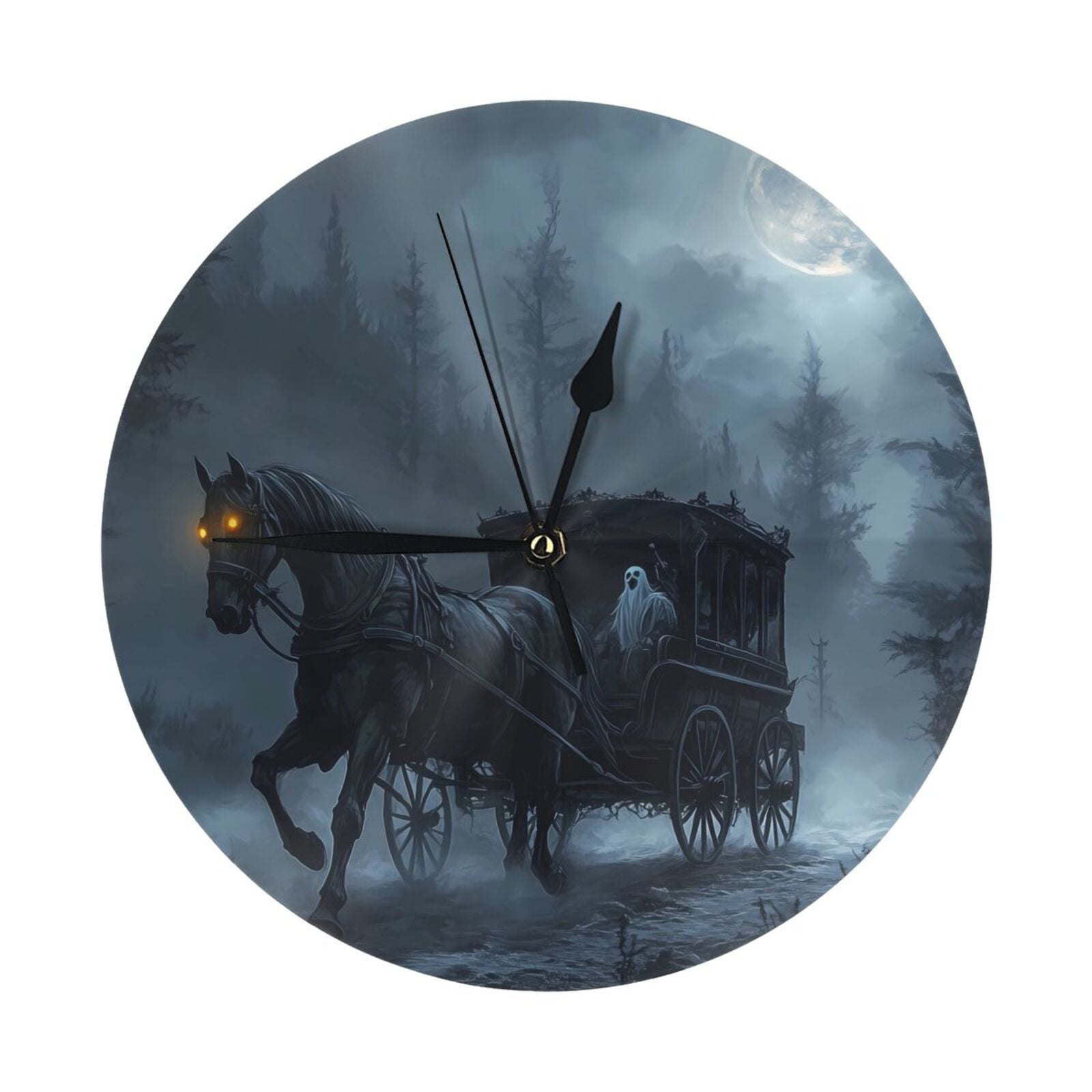 Wall Clock, Halloween Forest Skeleton Carriage Wall Clocks Battery ...