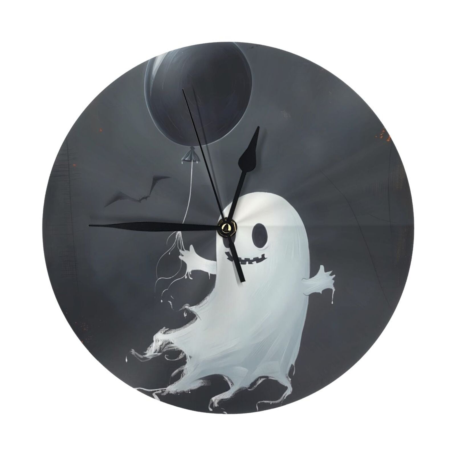 Wall Clock - Halloween Ghost Black Balloon 9.8 Inch Silent Non Ticking ...