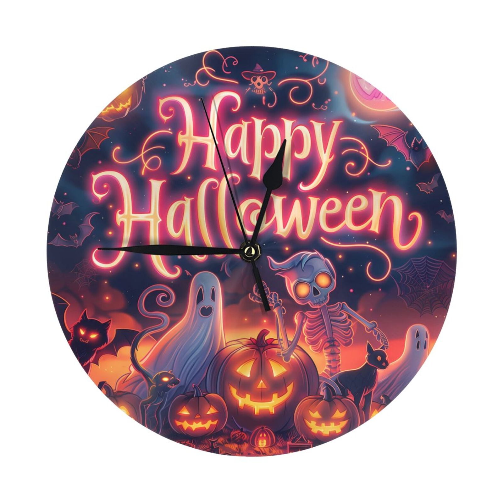Wall Clock, Halloween Ghost Skull Pumpkin Wall Clocks Battery Operated ...