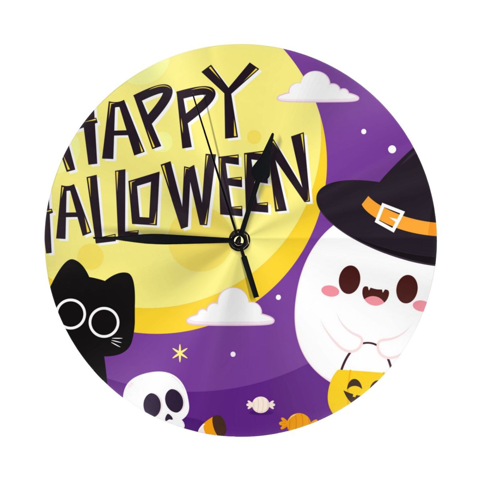 Wall Clock, Halloween Happy J Wall Clocks Battery Operated Silent ...