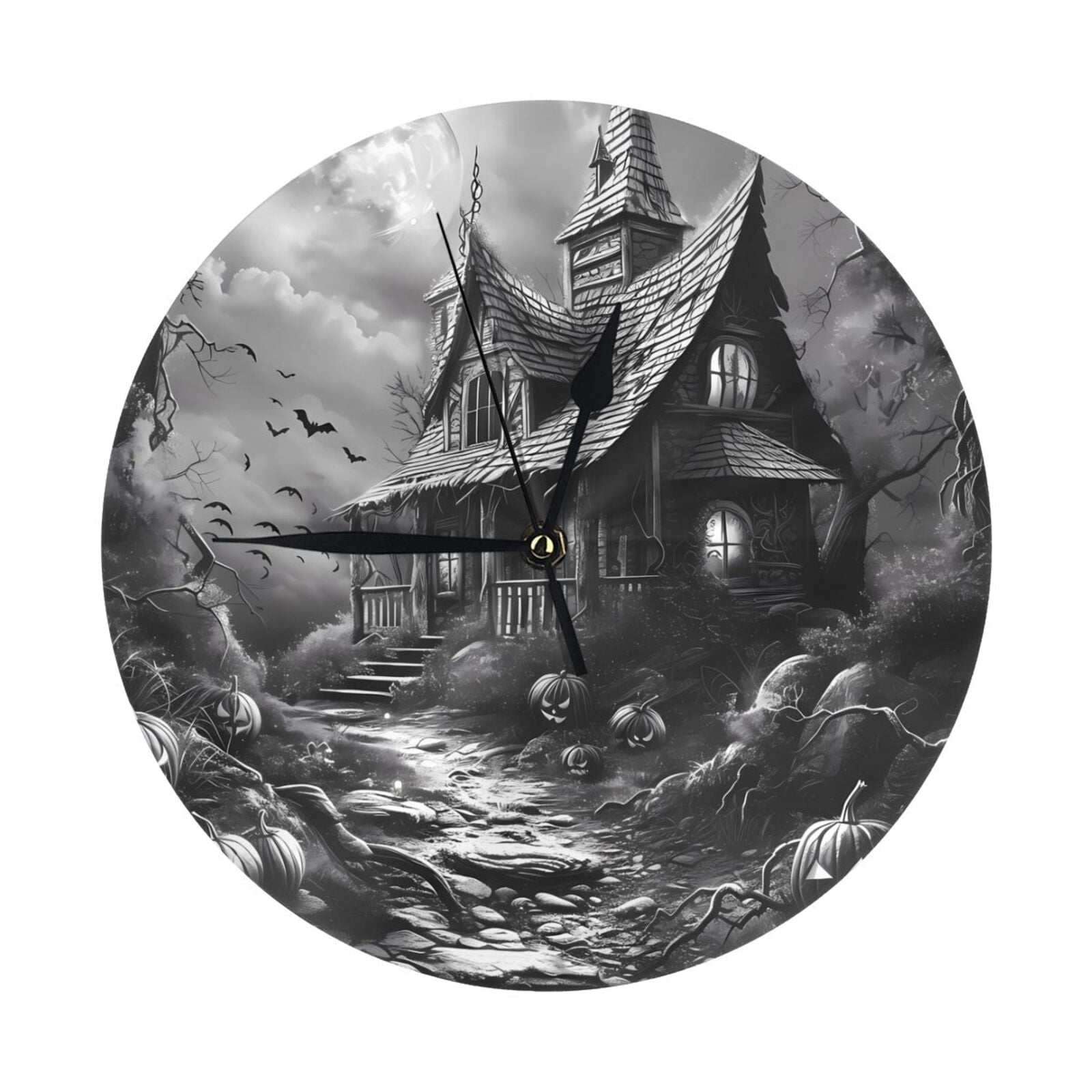 Wall Clock, Halloween Haunted House Path Wall Clocks Battery Operated ...