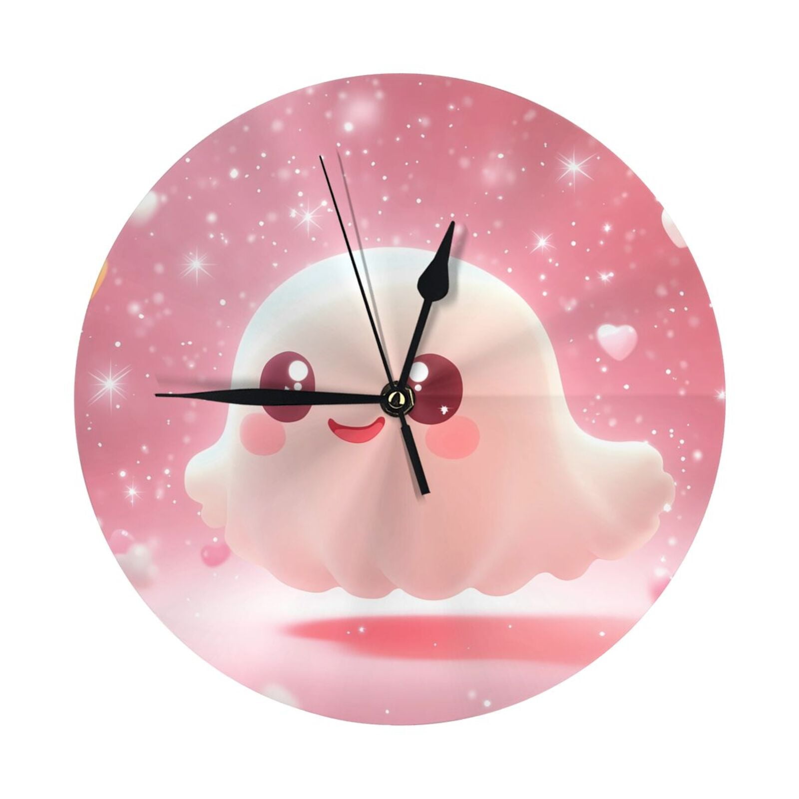 Wall Clock, Halloween Pink Cute Ghost A Wall Clocks Battery Operated ...