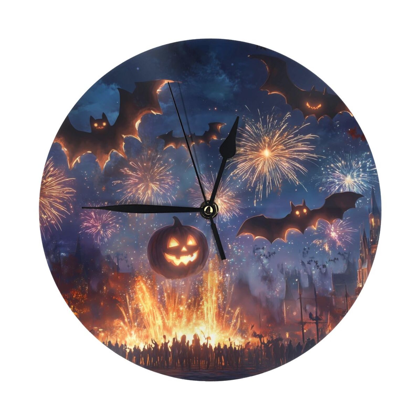 Wall Clock - Halloween Pumpkin Bat Glow (2) 9.8 Inch Silent Non Ticking ...