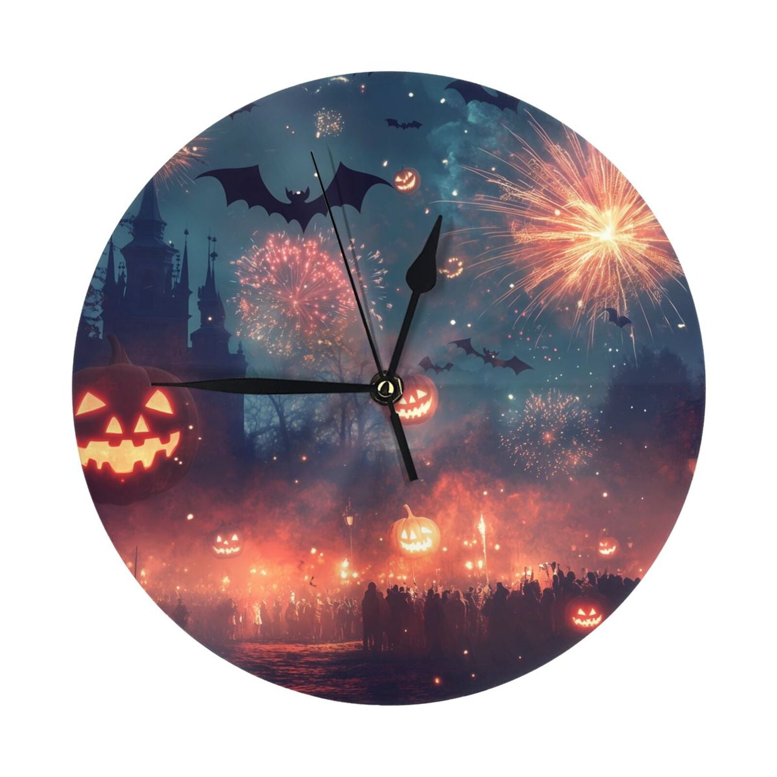 Wall Clock, Halloween Pumpkin Bat Glow Wall Clocks Battery Operated ...