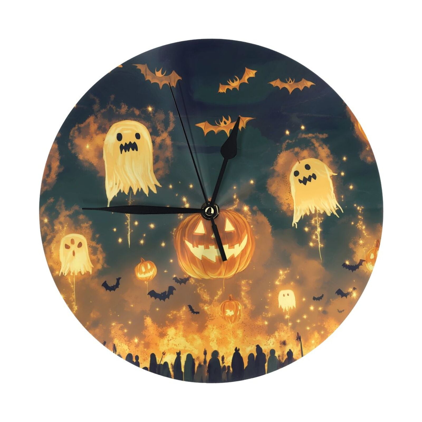 Wall Clock, Halloween Pumpkin Ghost Flying (2) Wall Clocks Battery ...