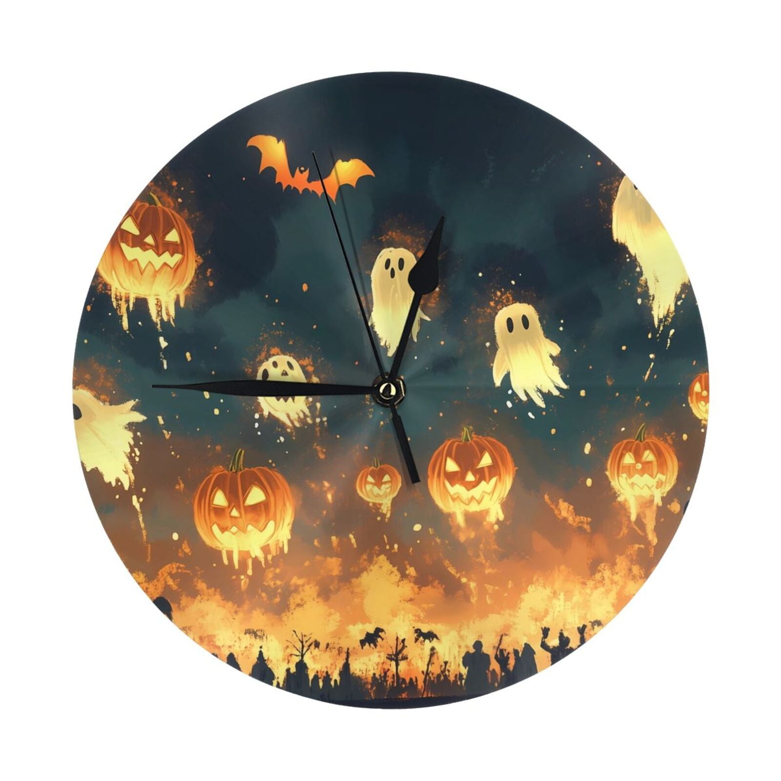 Wall Clock, Halloween Pumpkin Ghost Flying Wall Clocks Battery Operated ...
