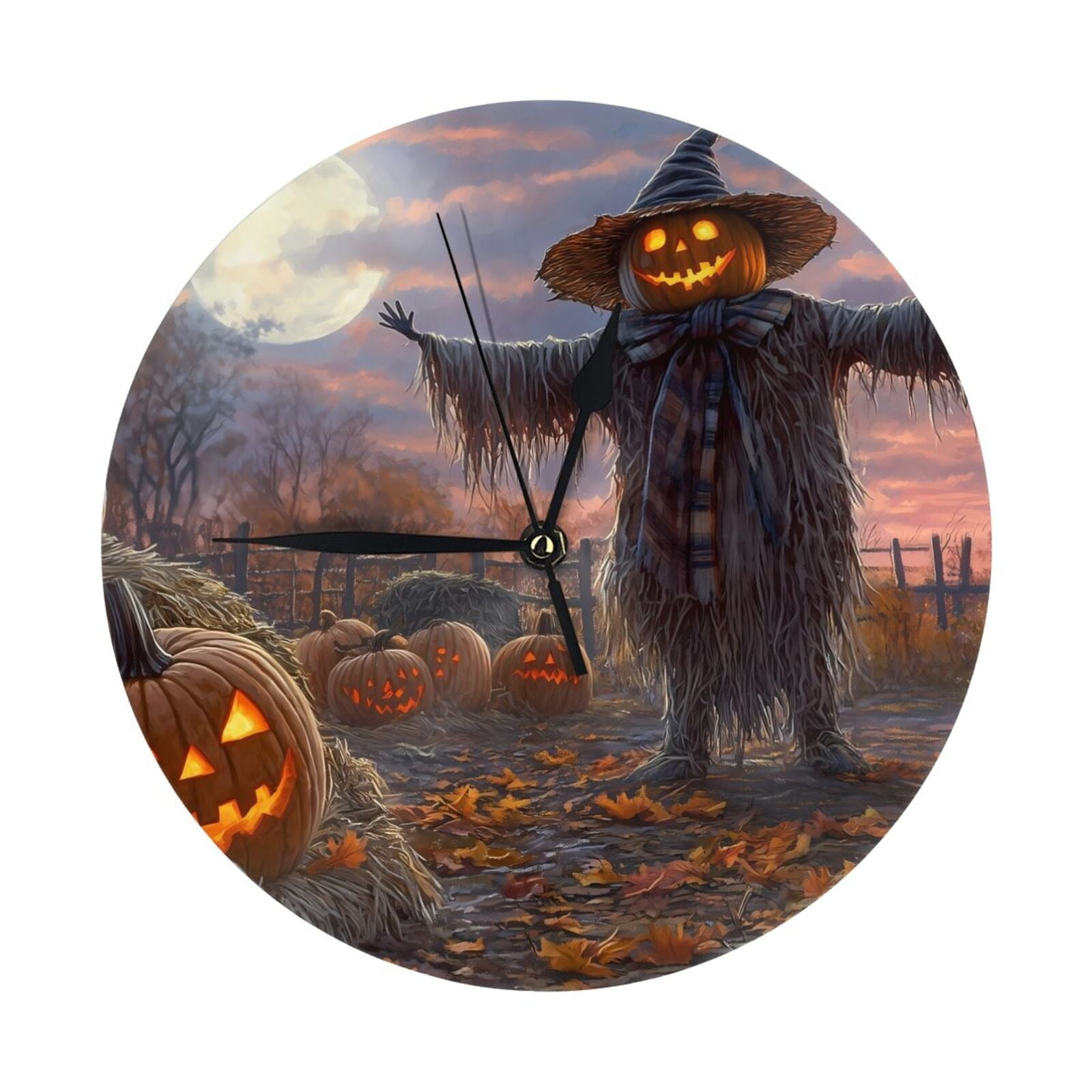 Wall Clock, Halloween Pumpkin Scarecrow Wall Clocks Battery Operated ...
