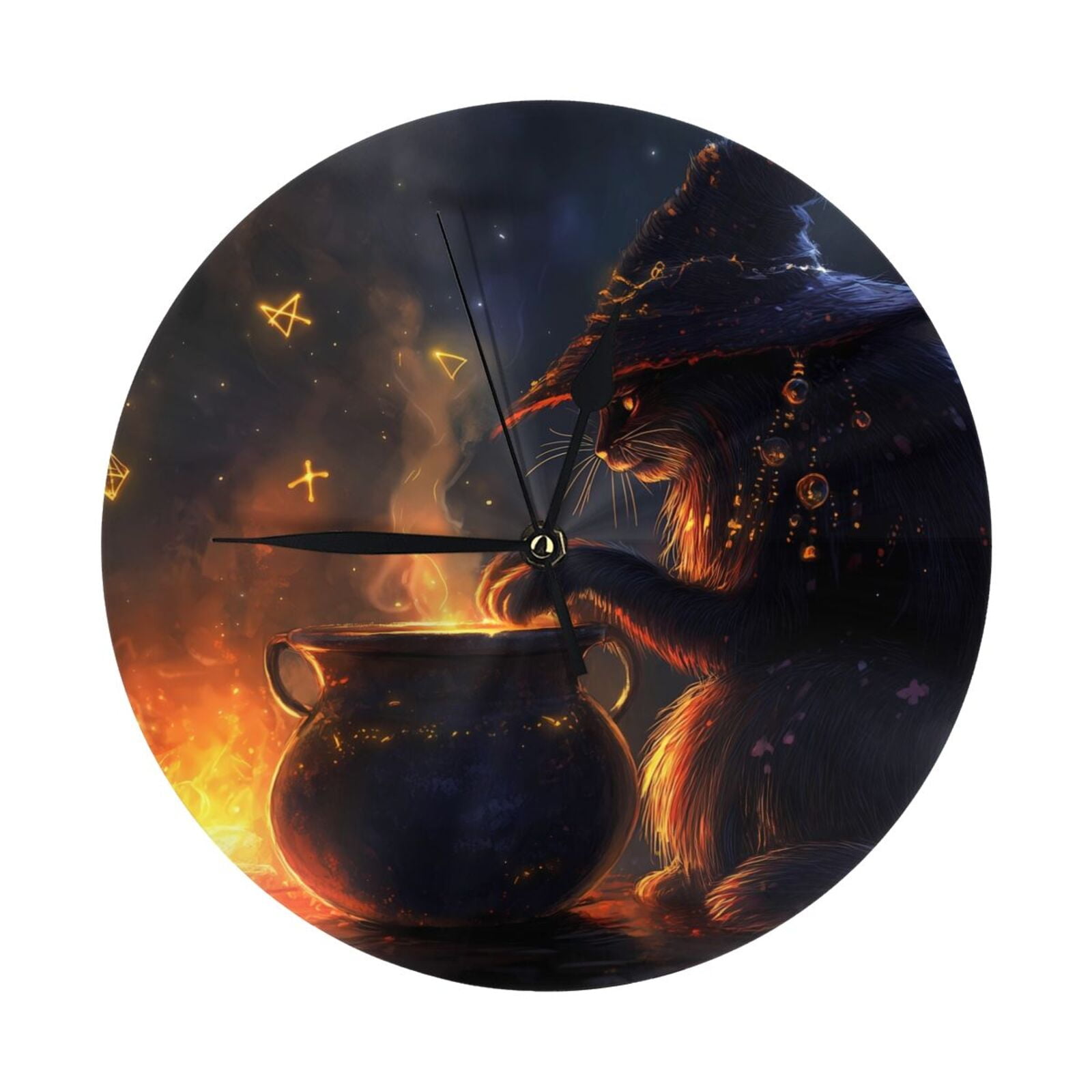 Wall Clock, Halloween Vintage Black Cat Witch Wall Clocks Battery ...