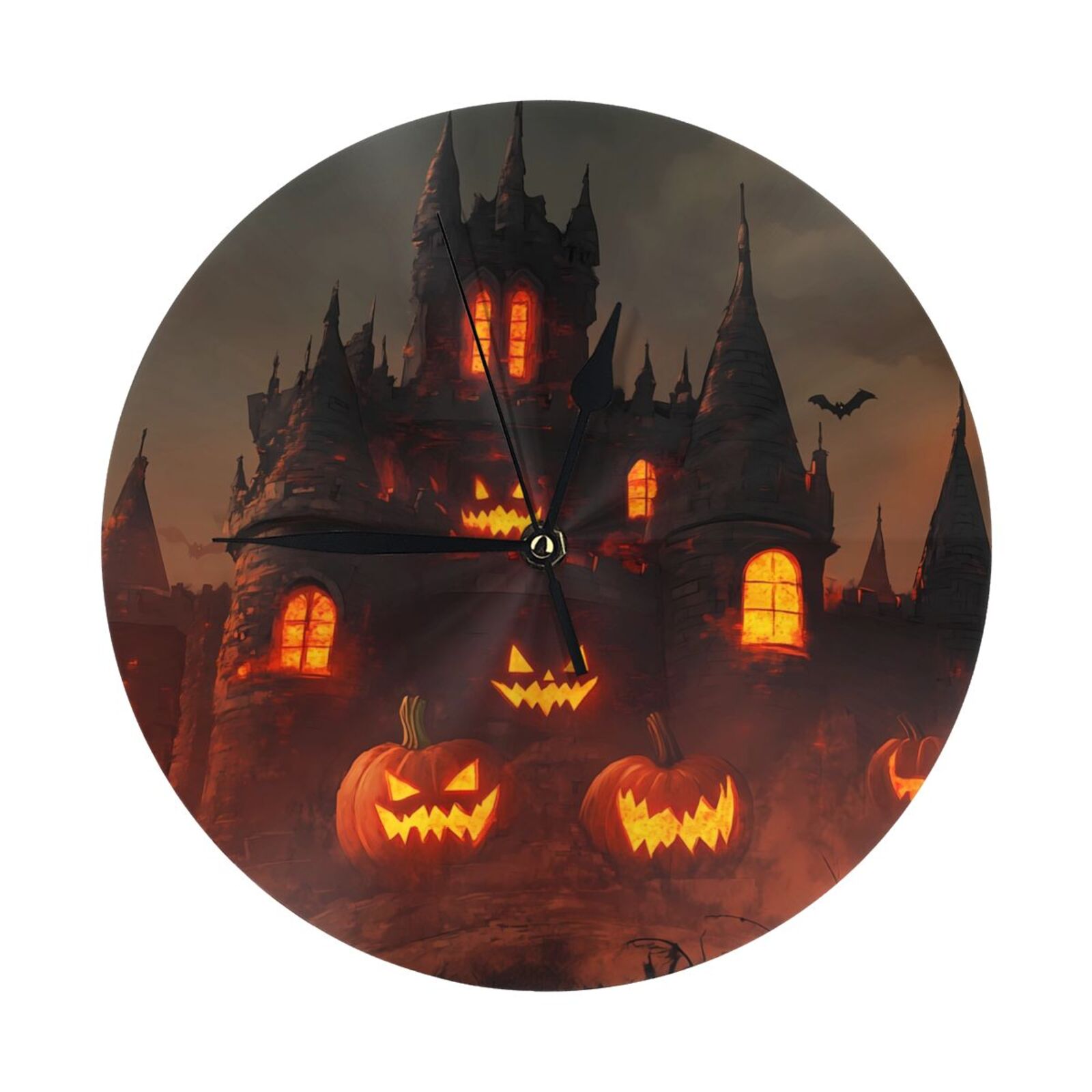 Wall Clock, Halloween Vintage Pumpkin Castle B Wall Clocks Battery ...
