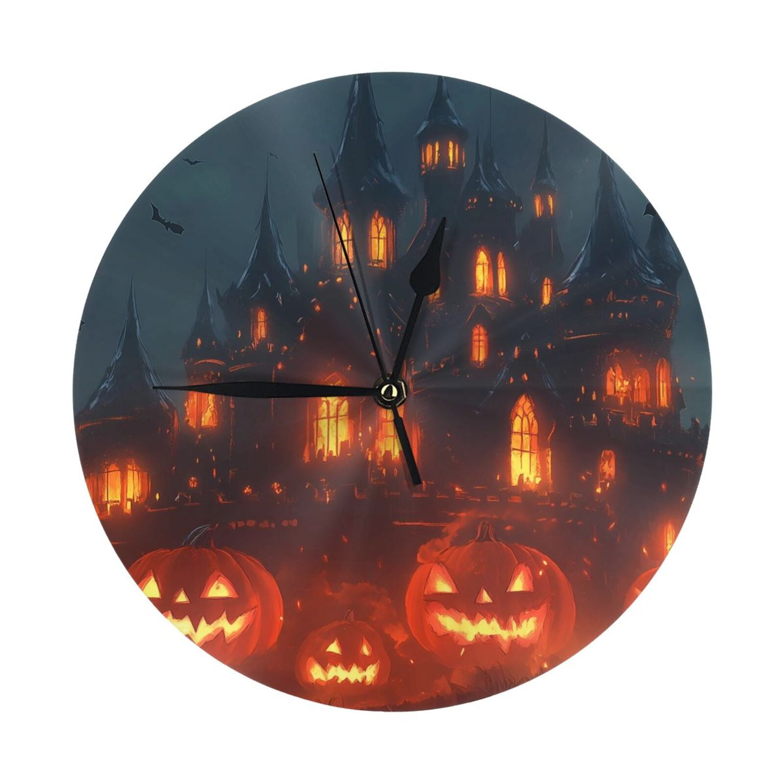 Wall Clock, Halloween Vintage Pumpkin Castle C Wall Clocks Battery ...