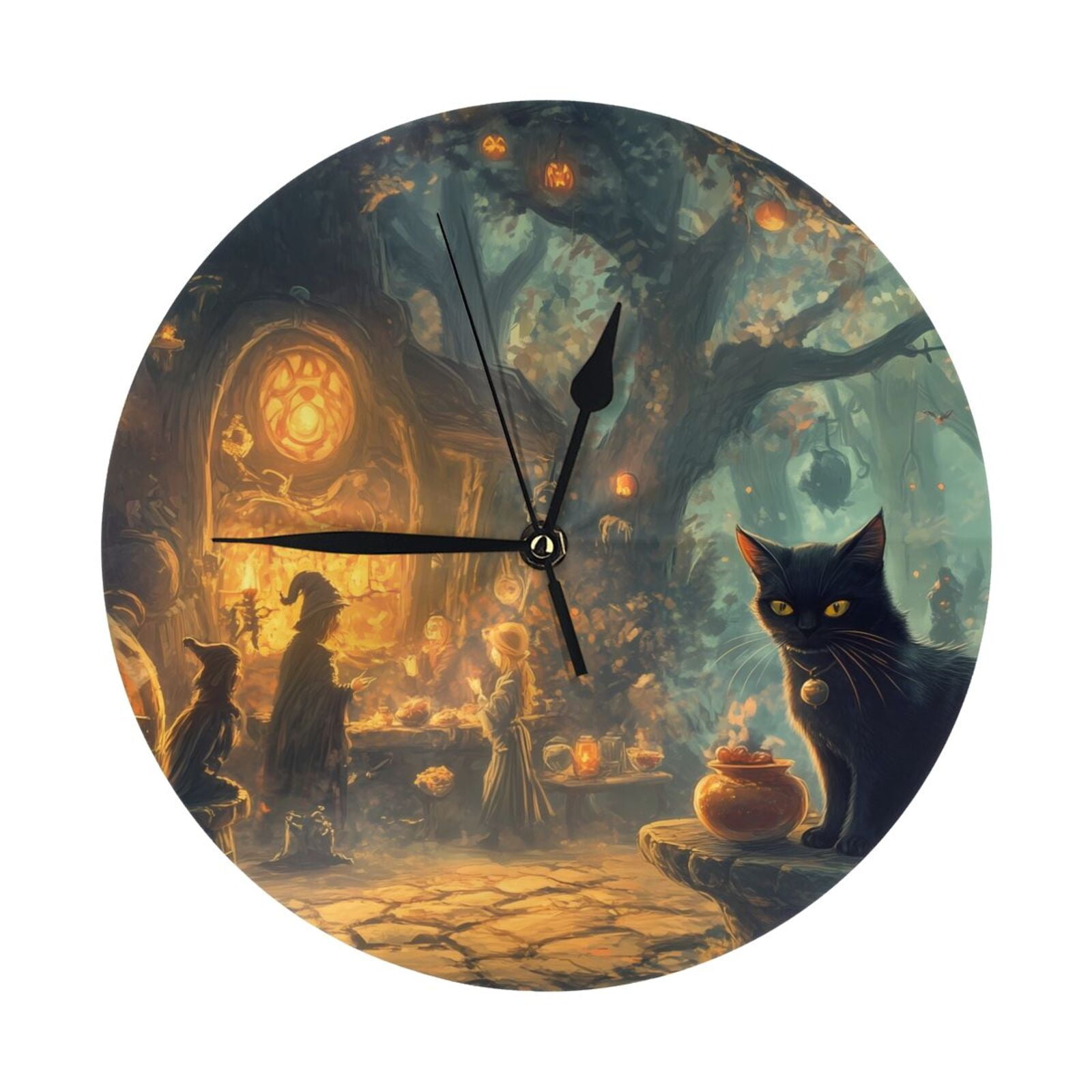 Wall Clock, Halloween Witch and Black Cat Wall Clocks Battery Operated ...