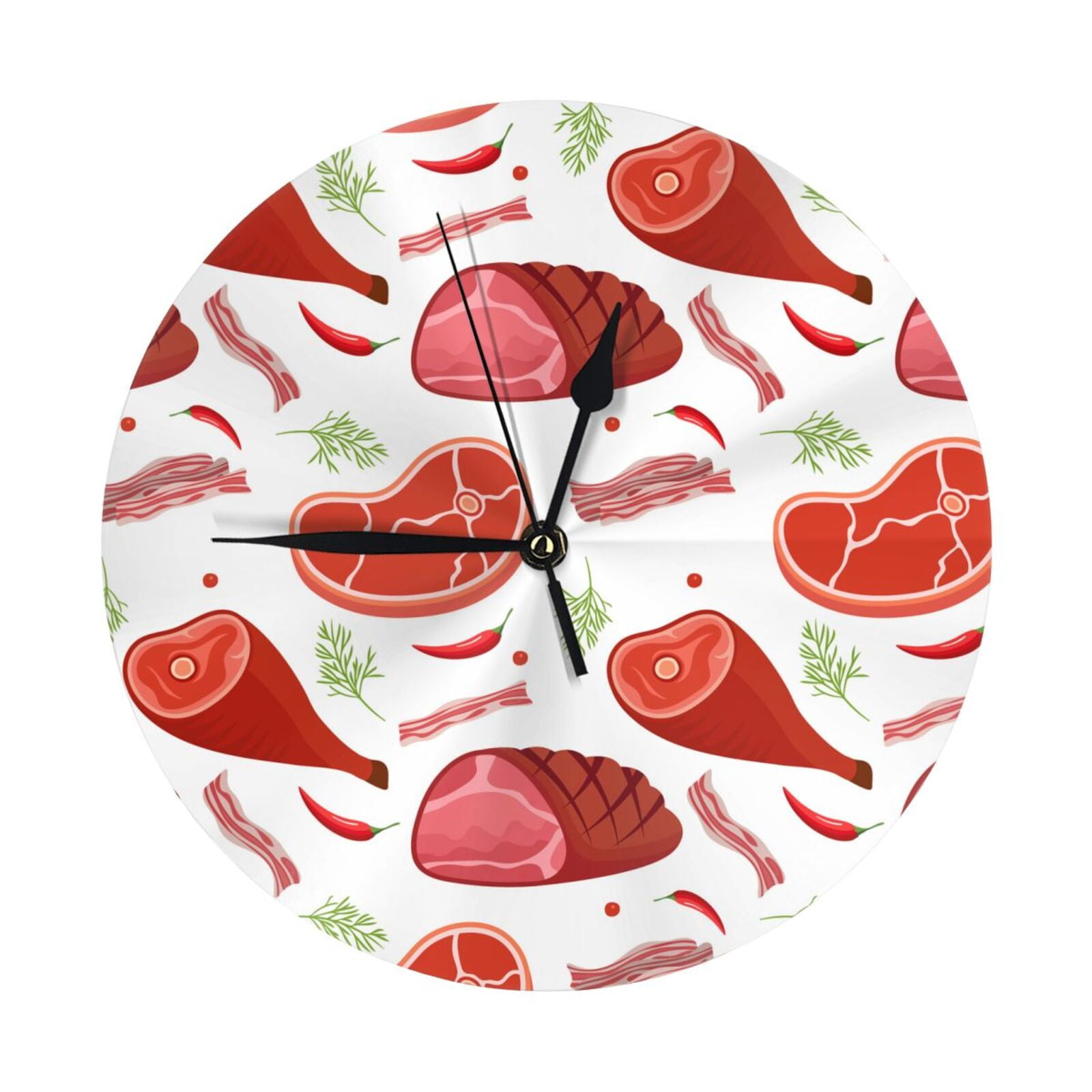 Wall Clock Ham Bacon Print Wall Clocks Battery Operated, Modern Wall ...