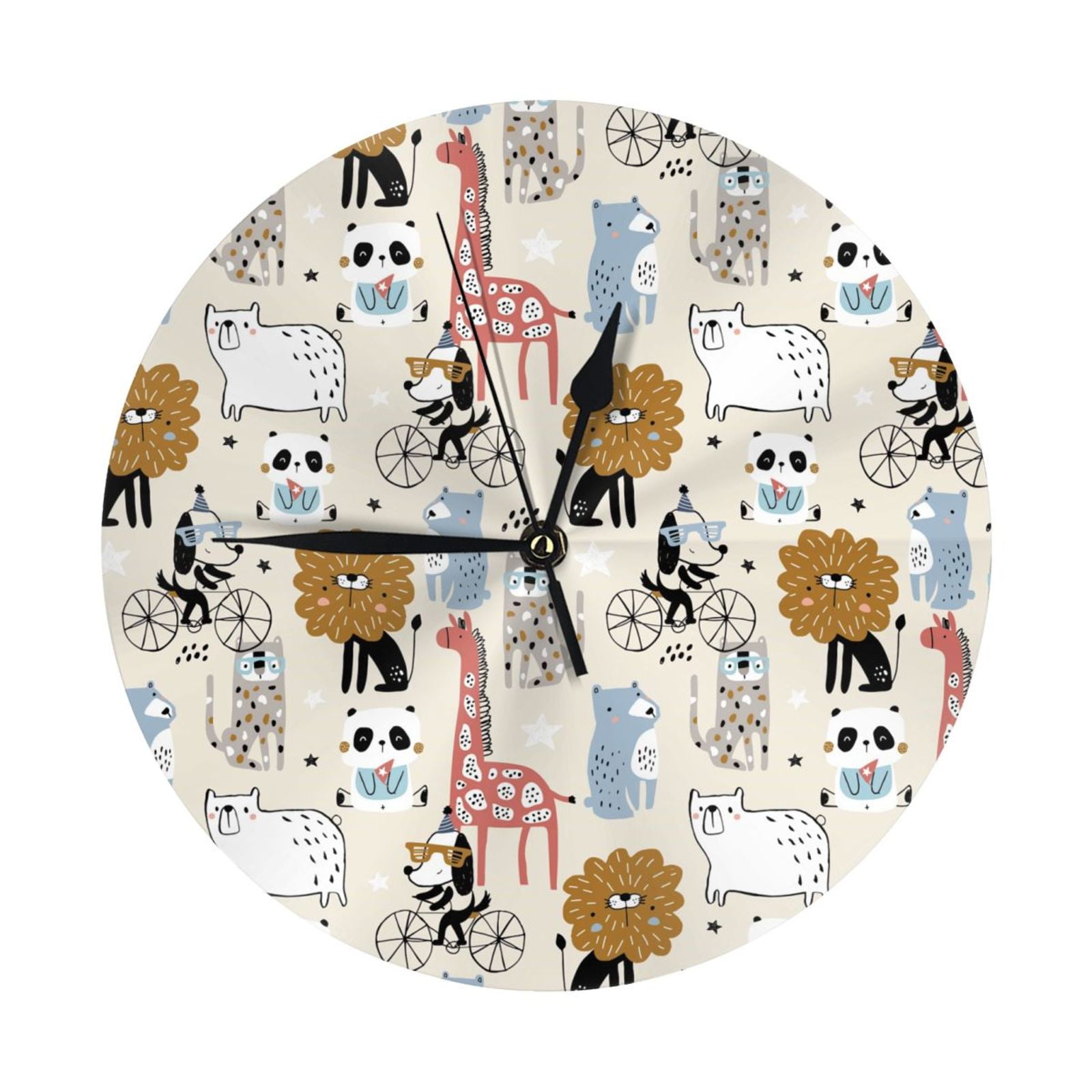 Wall Clock Hand Drawn Animals Wall Clocks Battery Operated, Modern Wall ...
