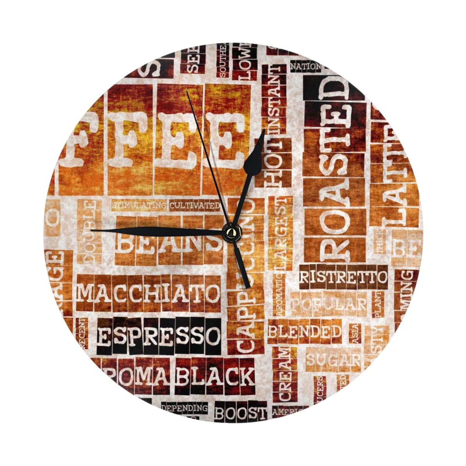 Wall Clock, Hand Drawn Vintage Coffee Wall Clocks Battery Operated ...