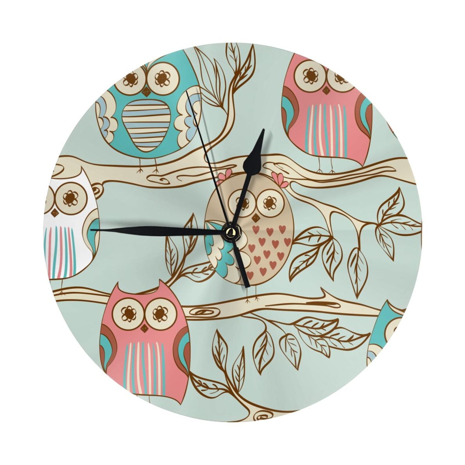 Wall Clock Hand drawn owl Wall Clocks Battery Operated, Modern Wall ...