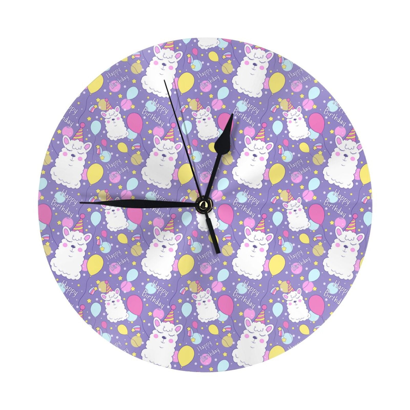 Wall Clock Happy Birthday Alpaca Balloon Wall Clocks Battery Operated ...