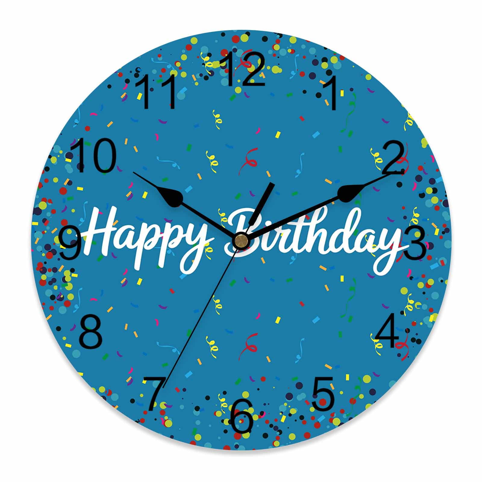 Wall Clock Happy Birthday Clocks PVC Silent Non-Ticking Battery ...