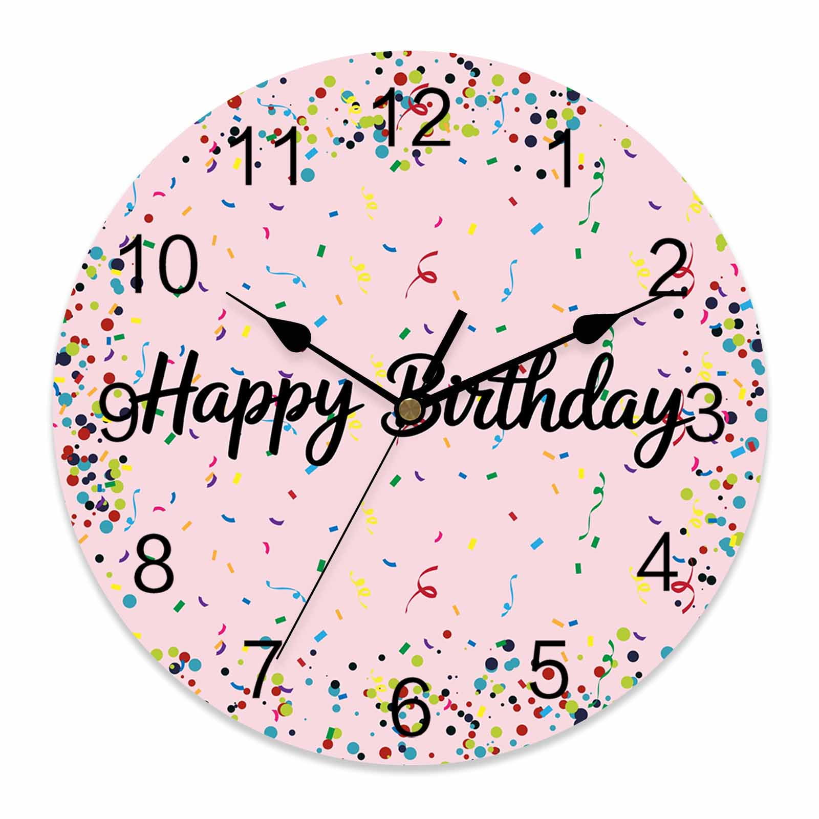 Wall Clock Happy Birthday Clocks PVC Silent Non-Ticking Battery ...