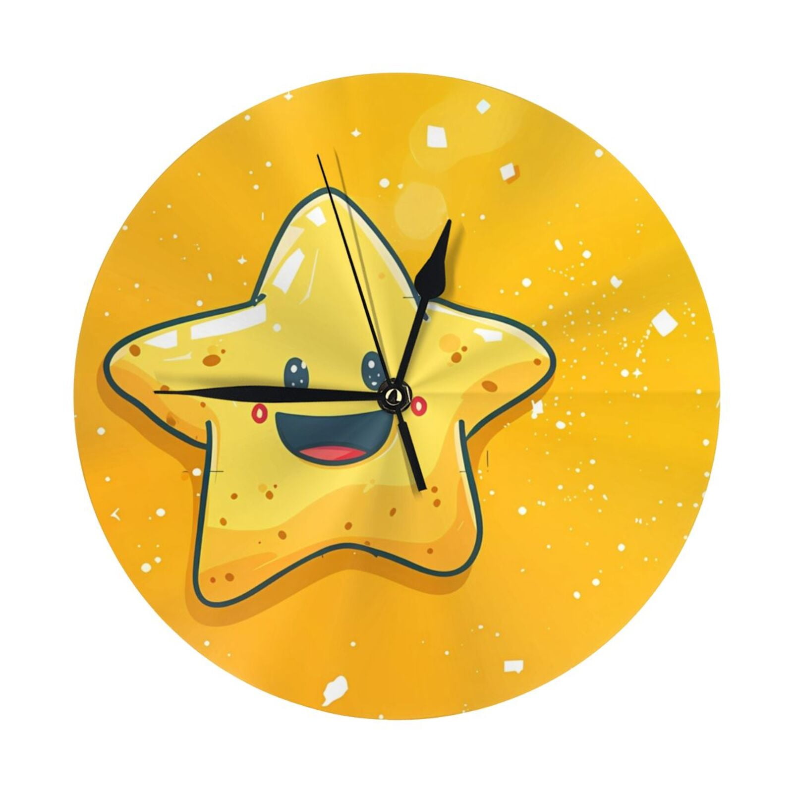 Wall Clock, Happy Cartoon Star Wall Clocks Battery Operated Silent ...