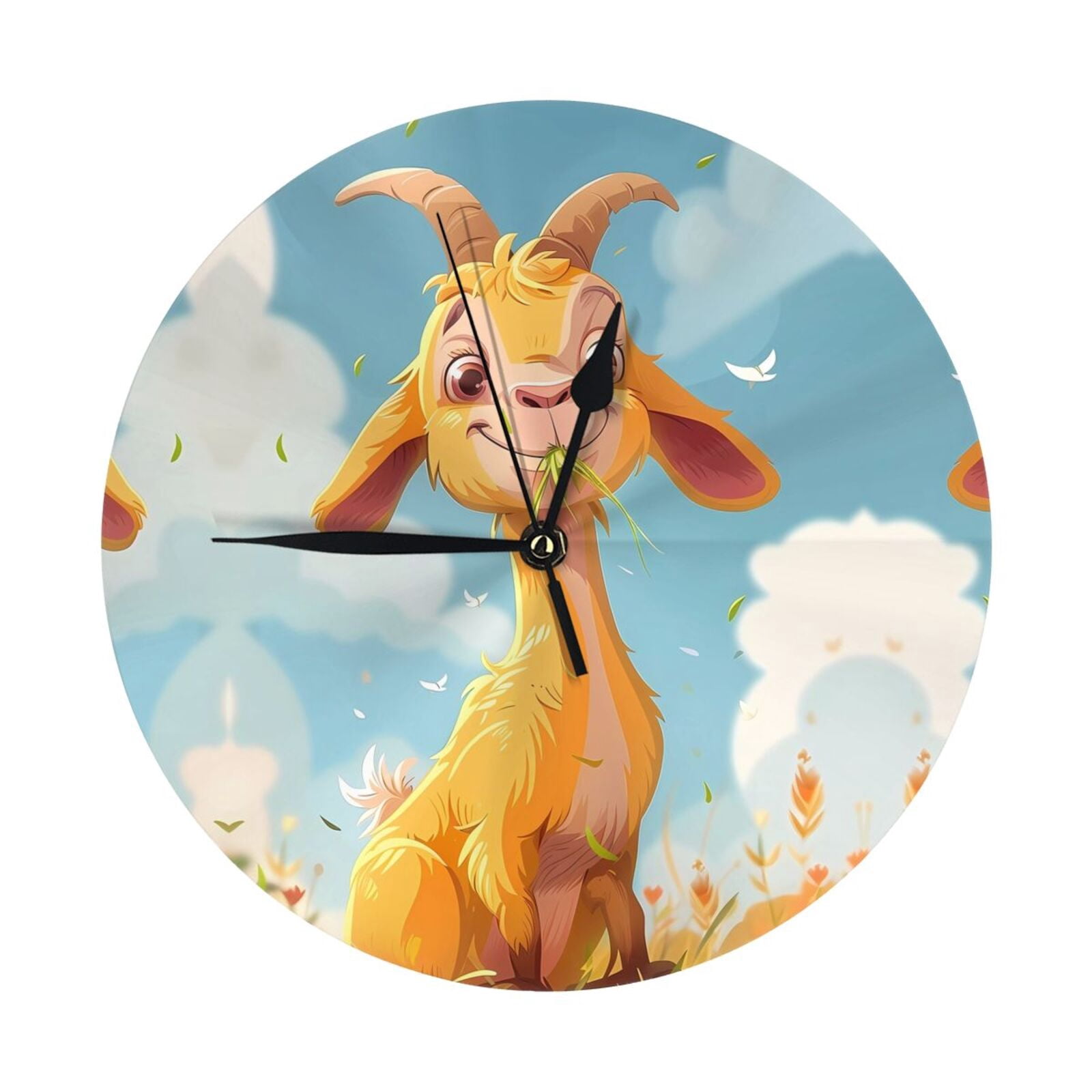Wall Clock - Happy Goat In Meadow 9.8 Inch Silent Non Ticking Modern ...