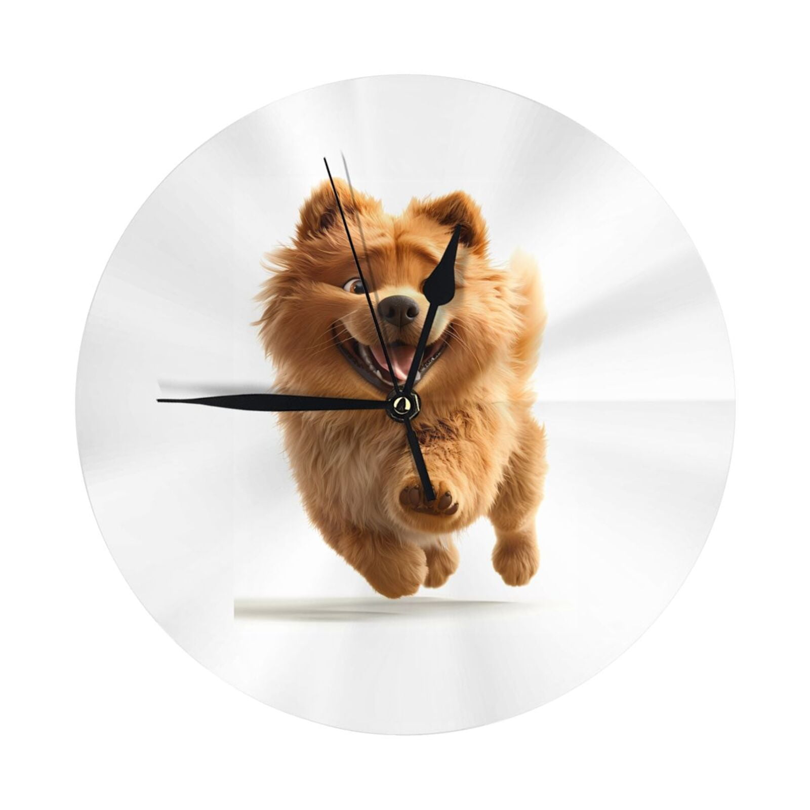 Wall Clock - Happy Running Dog 9.8 Inch Silent Non Ticking Modern Round ...