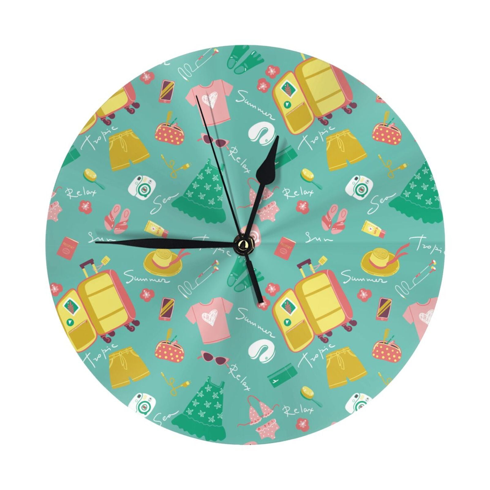 Wall Clock, Happy summer Wall Clocks Battery Operated Silent Kitchen ...