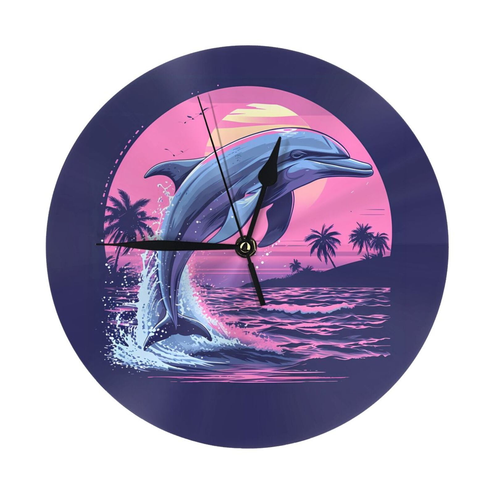 Wall Clock Hawaiian Beach Dolphin Wall Clocks Battery Operated, Modern ...