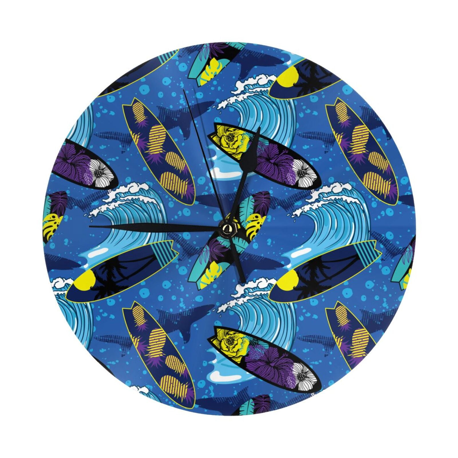 Wall Clock, Hawaiian Flower Pineapple paddleboard Wall Clocks Battery ...