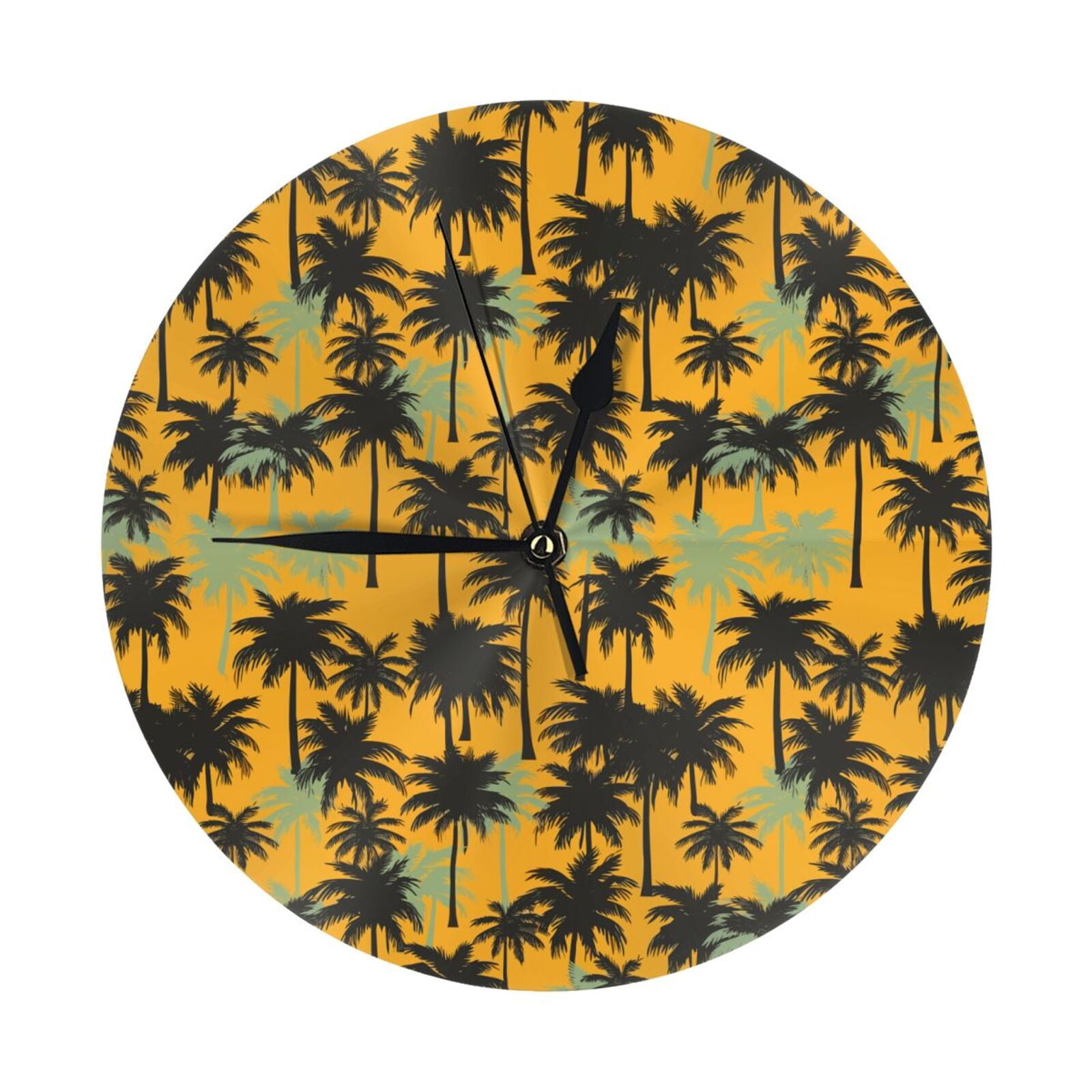 Wall Clock Hawaiian Style Black Coconut Tree Wall Clocks Battery ...