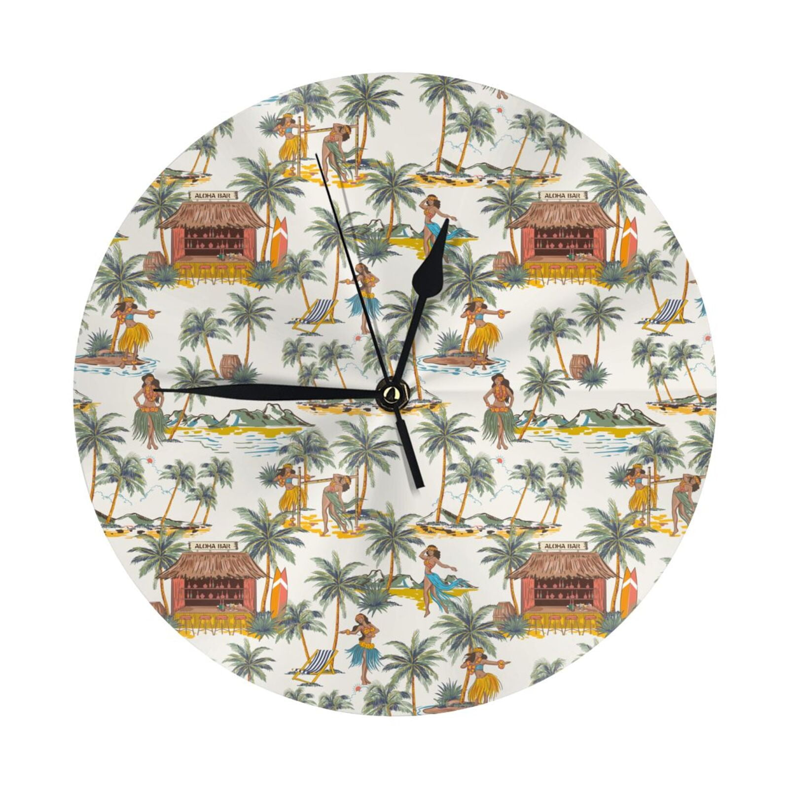 Wall Clock - Hawaiian Style Green Coconut Tree 9.8 Inch Silent Non ...
