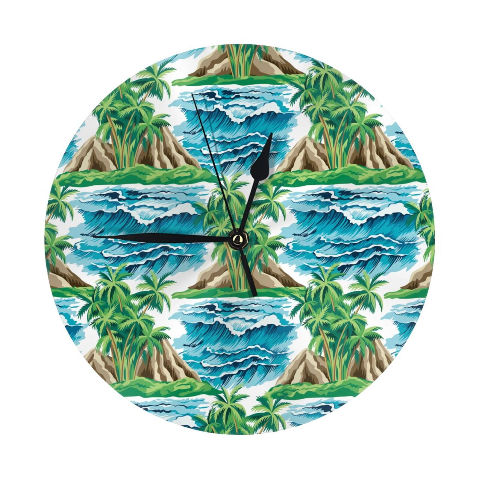 Wall Clock, Hawaiian Style Waves Wall Clocks Battery Operated Silent ...