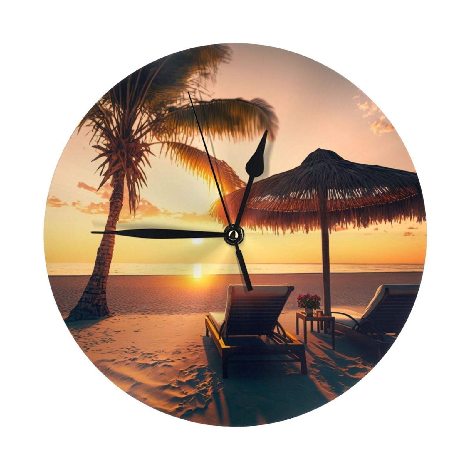 Wall Clock - Hawaiian Sunset Beach 9.8 Inch Silent Non Ticking Modern ...