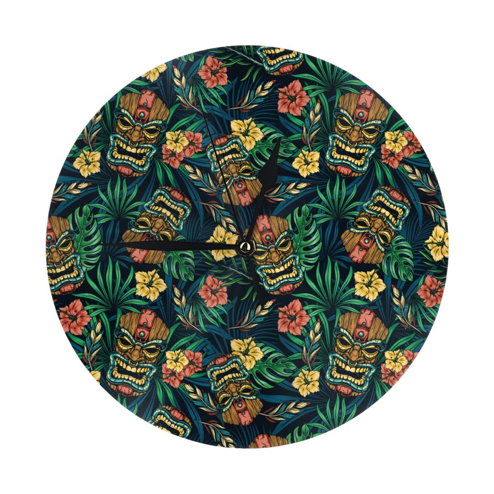 Wall Clock, Hawaiian Tribal Mask Wall Clocks Battery Operated Silent ...
