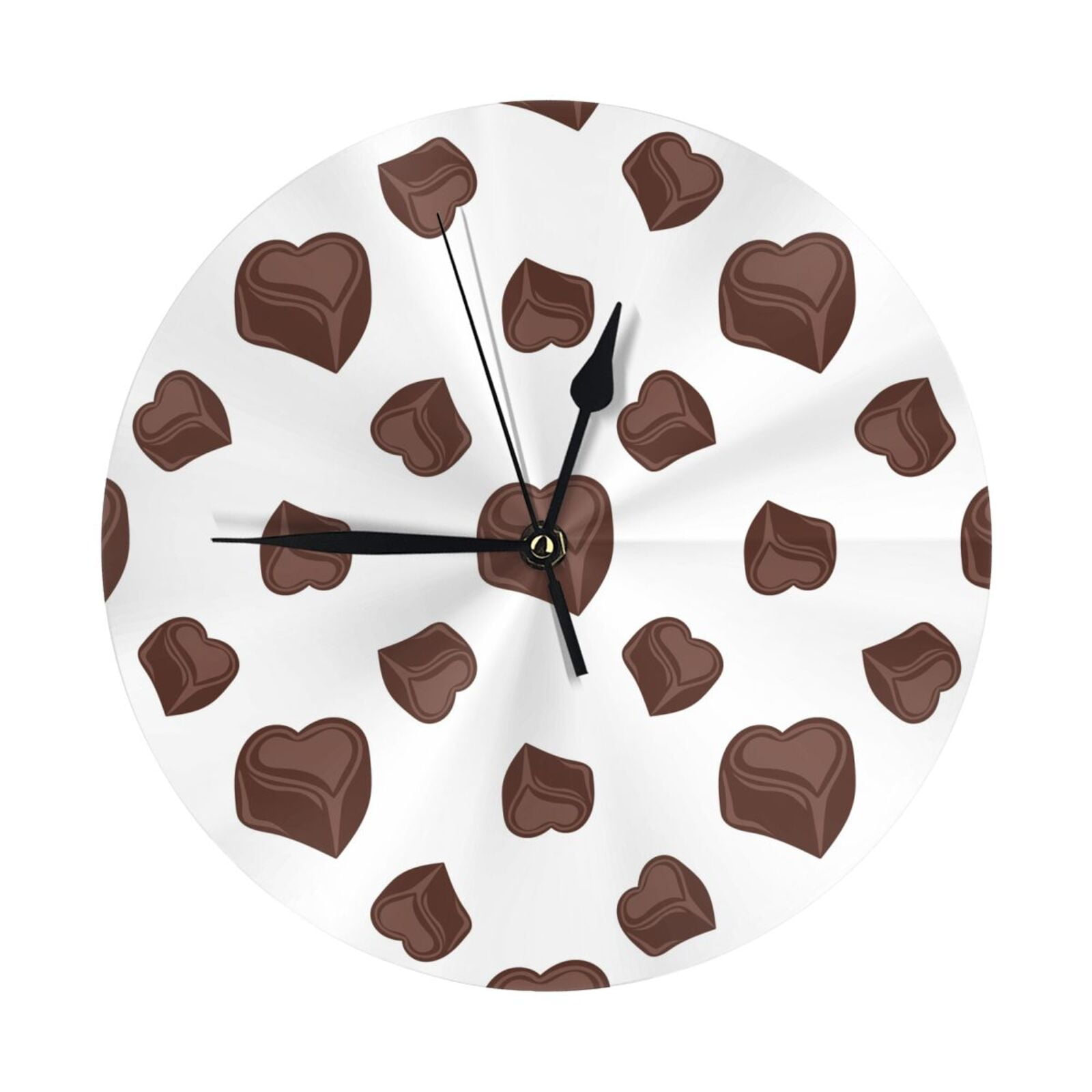 Wall Clock Heart Shape Chocolate Print Wall Clocks Battery Operated ...