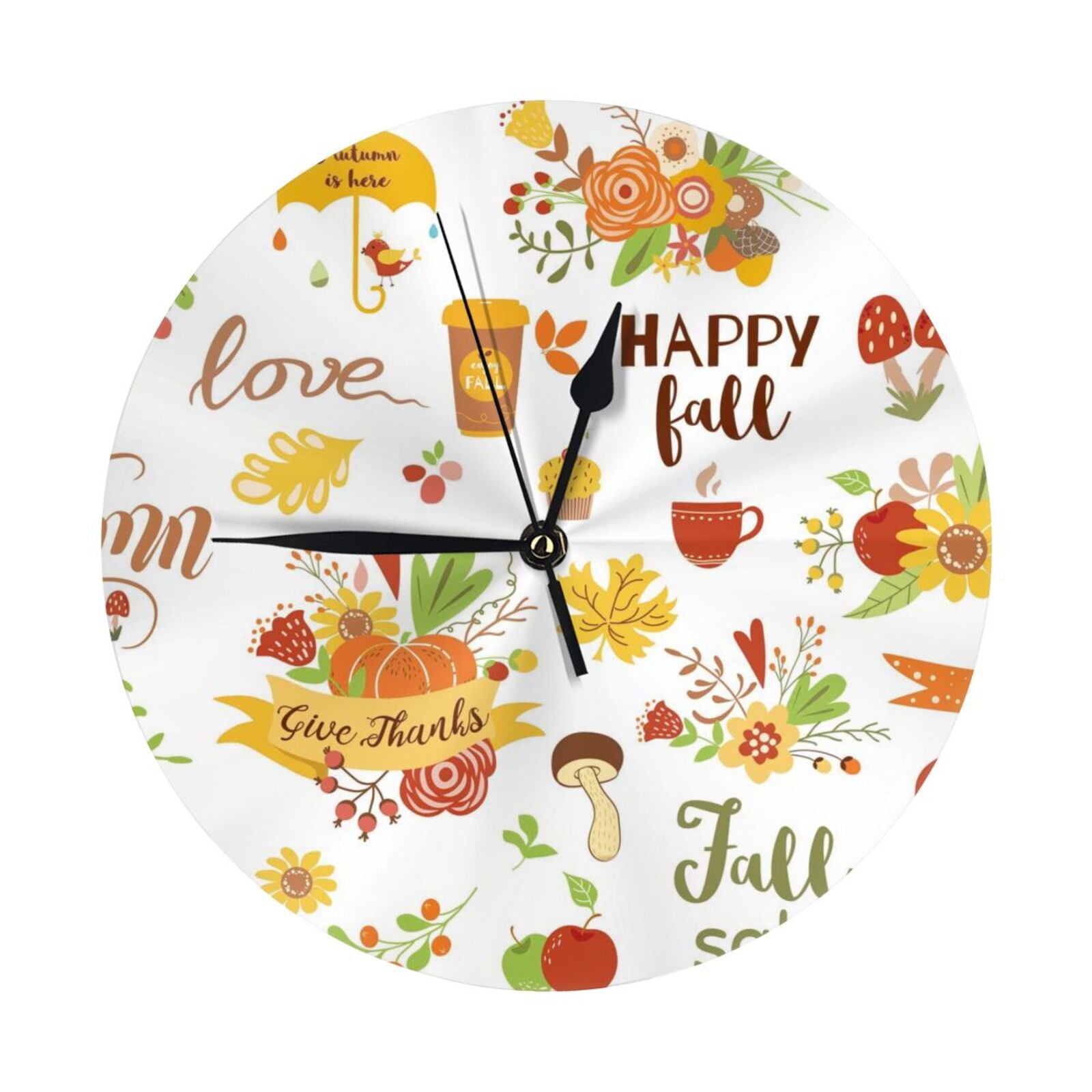 Wall Clock, Hello Fall Autumn Is Here Wall Clocks Battery Operated ...