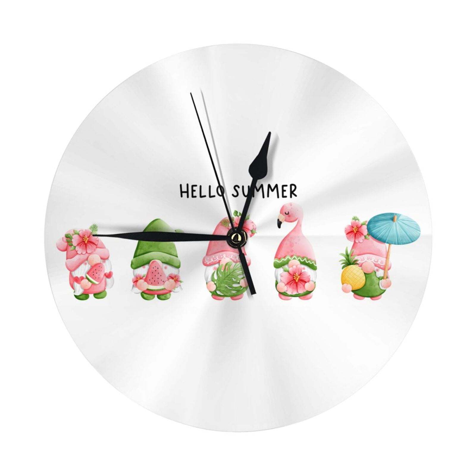 Wall Clock, Hello Summer Gnome Wall Clocks Battery Operated Silent ...